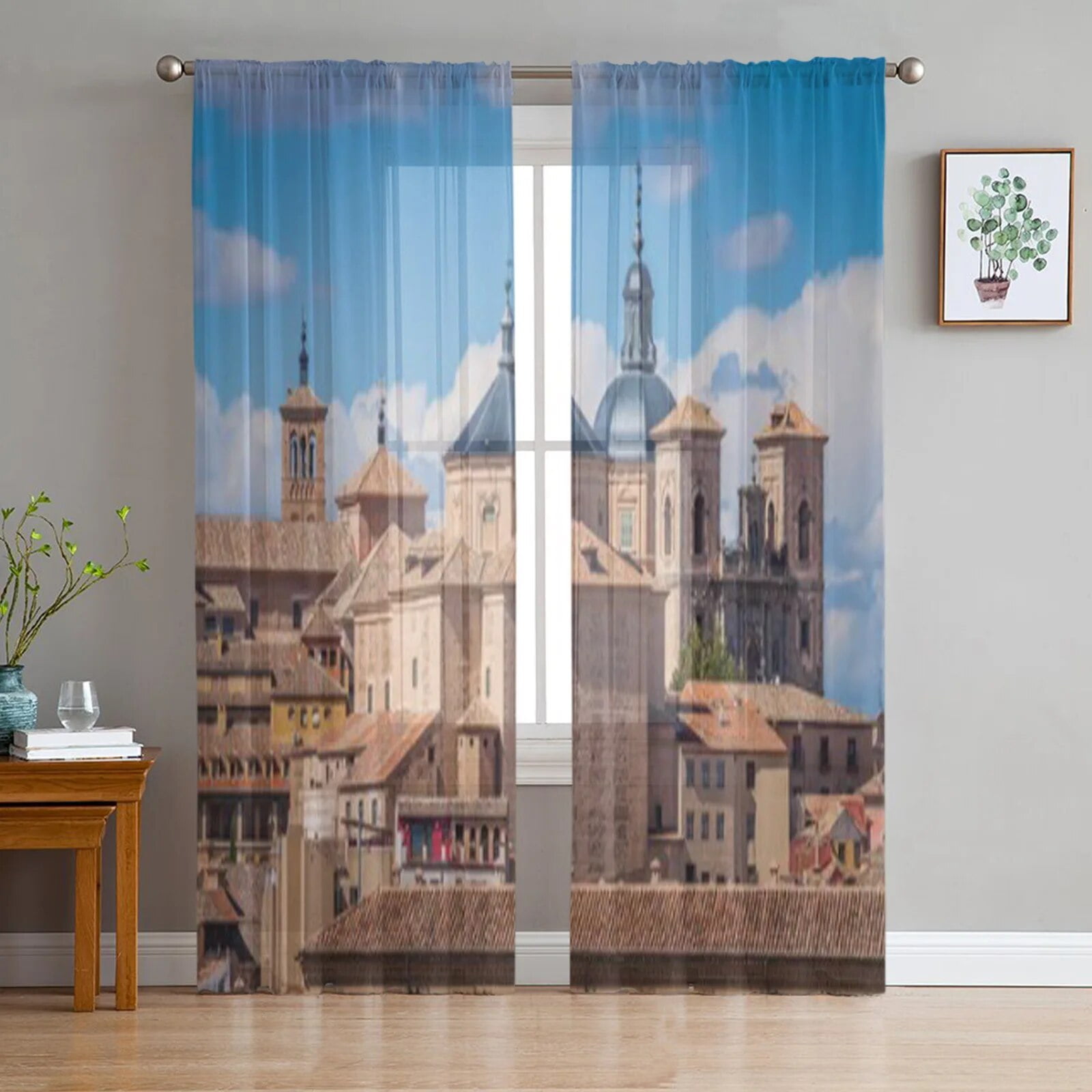 Toledo Spain Old Town Cityscape Luxurious Chiffon Sheer Curtains for ...