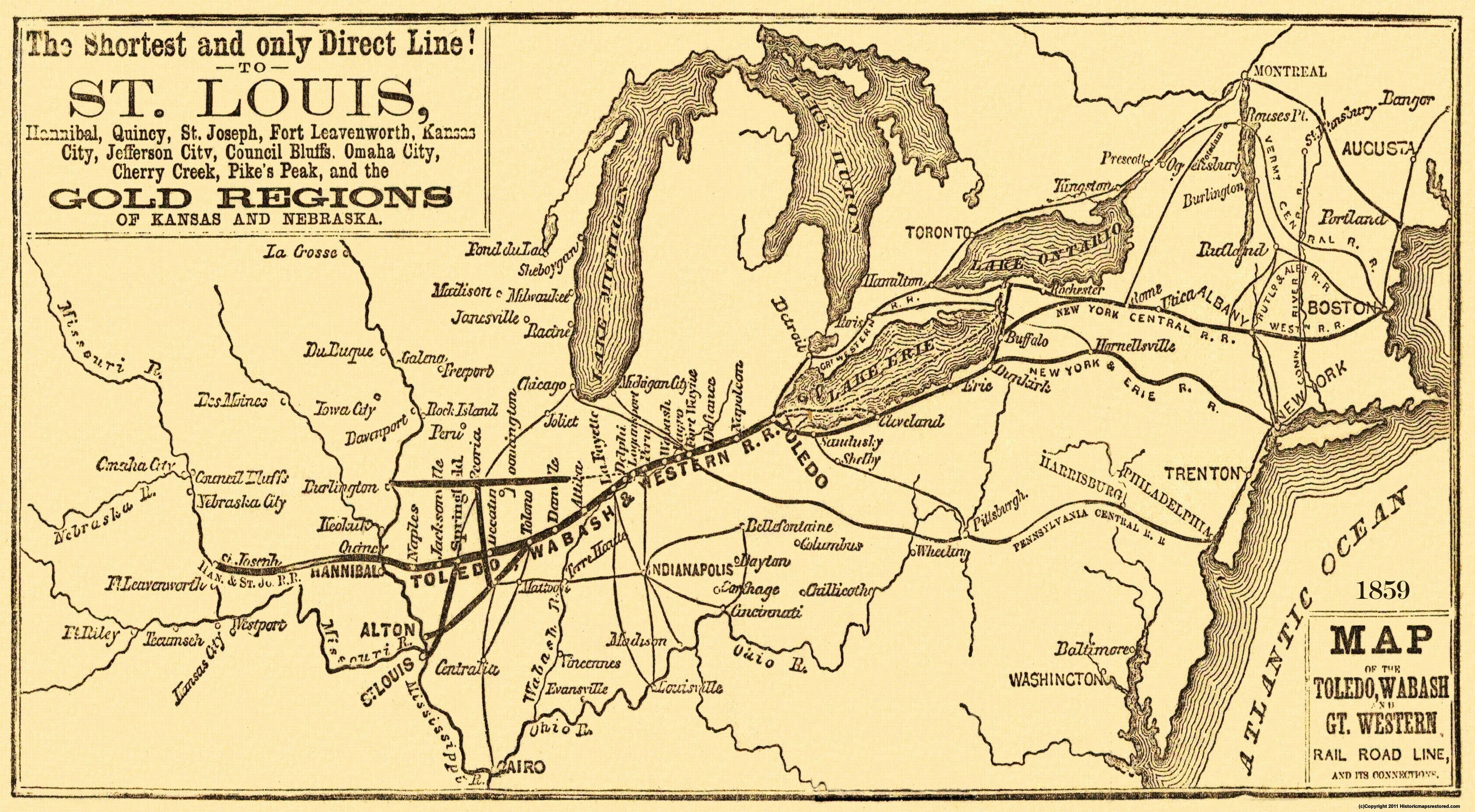 Railroad Map - Toledo Wabash and Great Western Railroa - 1859 - 41 x 23 ...
