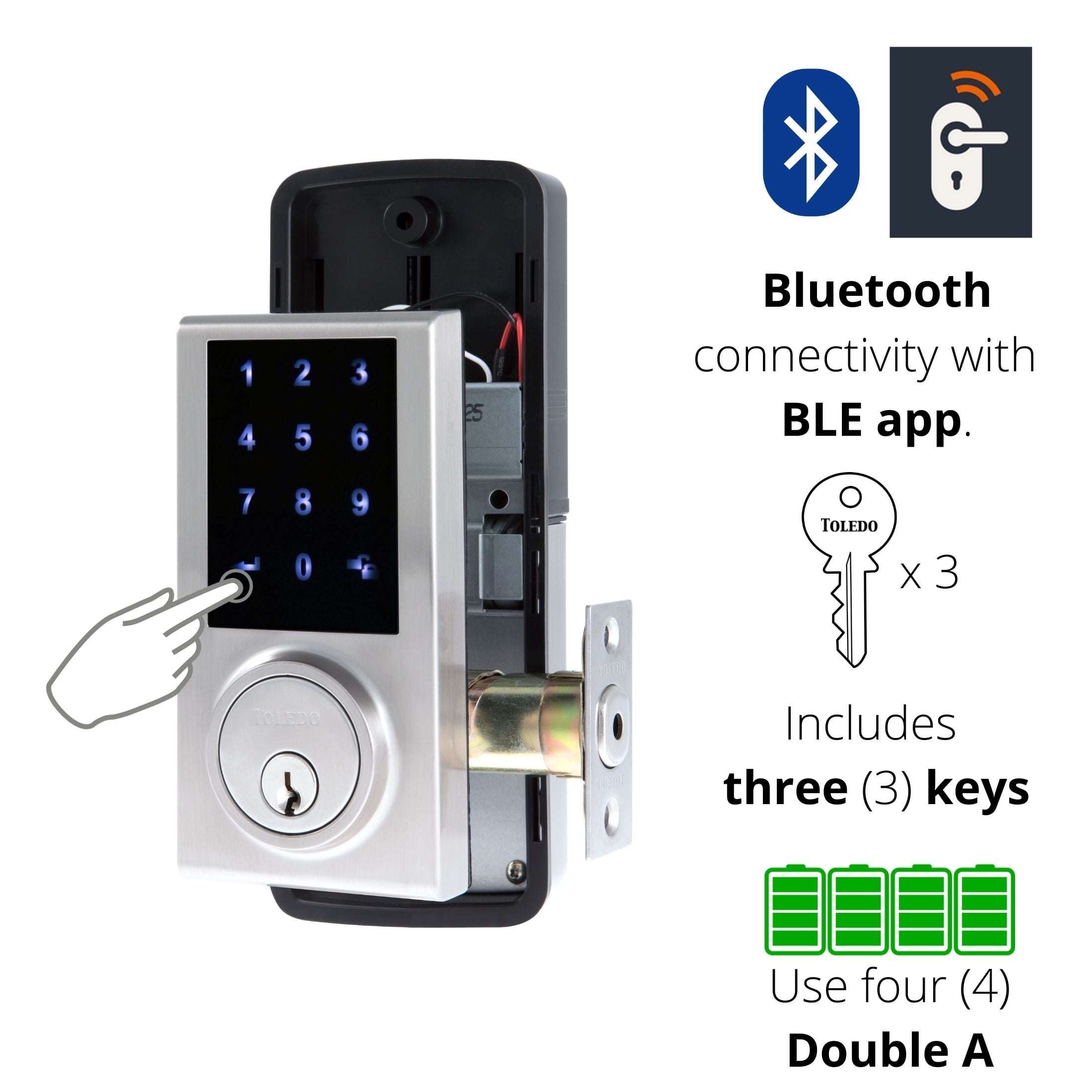 Toledo Z-Wave Electronic Lock with Touchscreen in Satin Nickel Finish ...