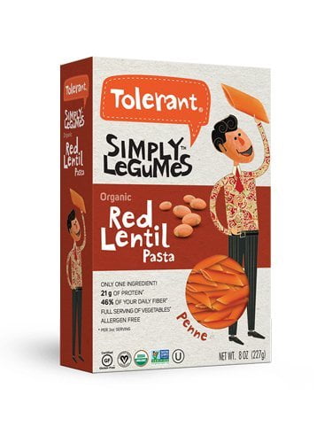 Tolerant - Organic Red Lentil Pasta, Simply Legumes, Penne - 8 Oz (6 ...
