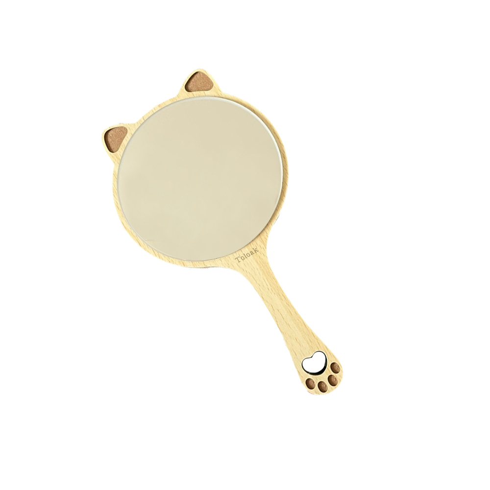 Toloak Hand-Held Mirror, Natural Bamboo Hand Mirror with Handle,Cute ...