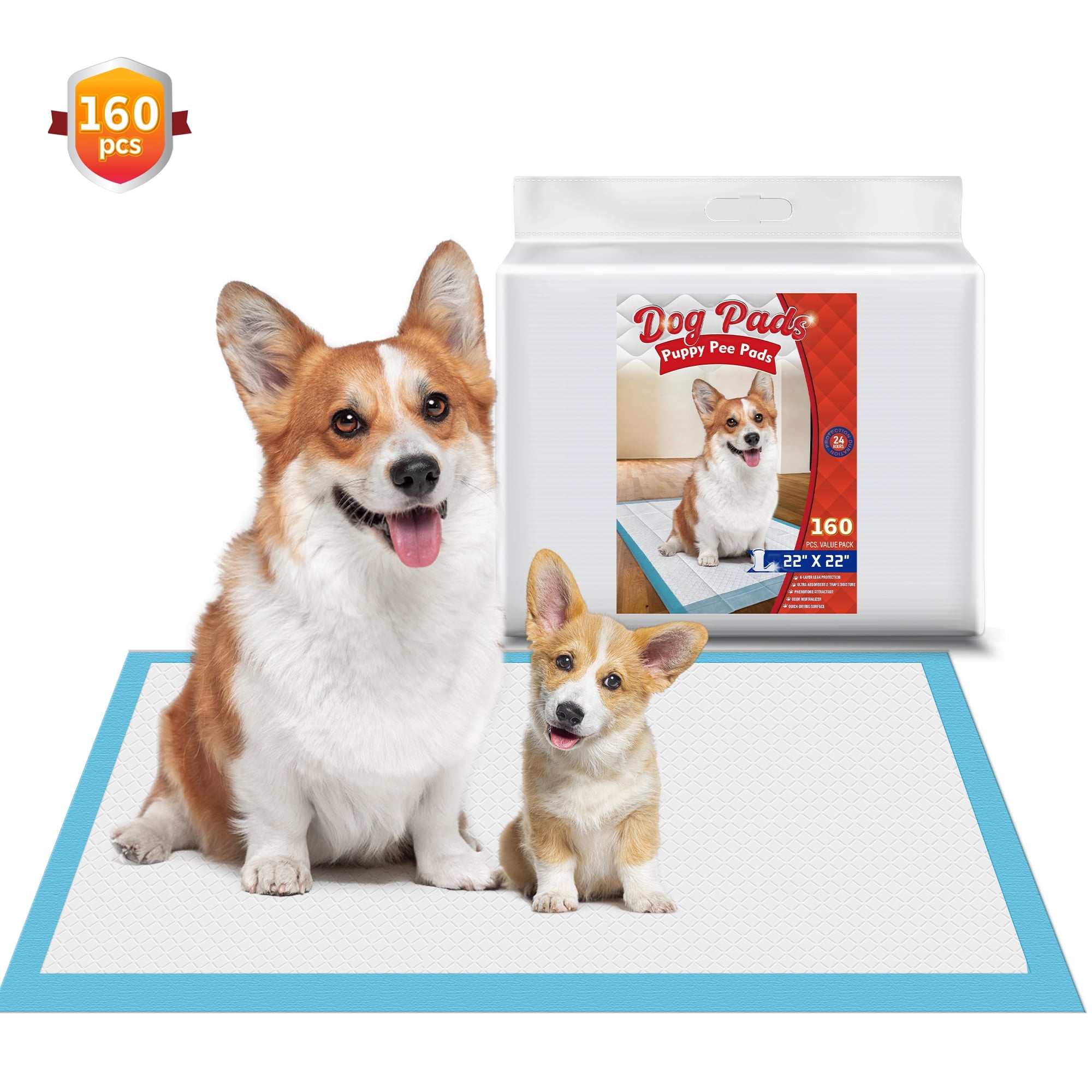 Tolobeve Puppy Pads Training Pads, Large, 22 in x 22 in, 160 Count ...