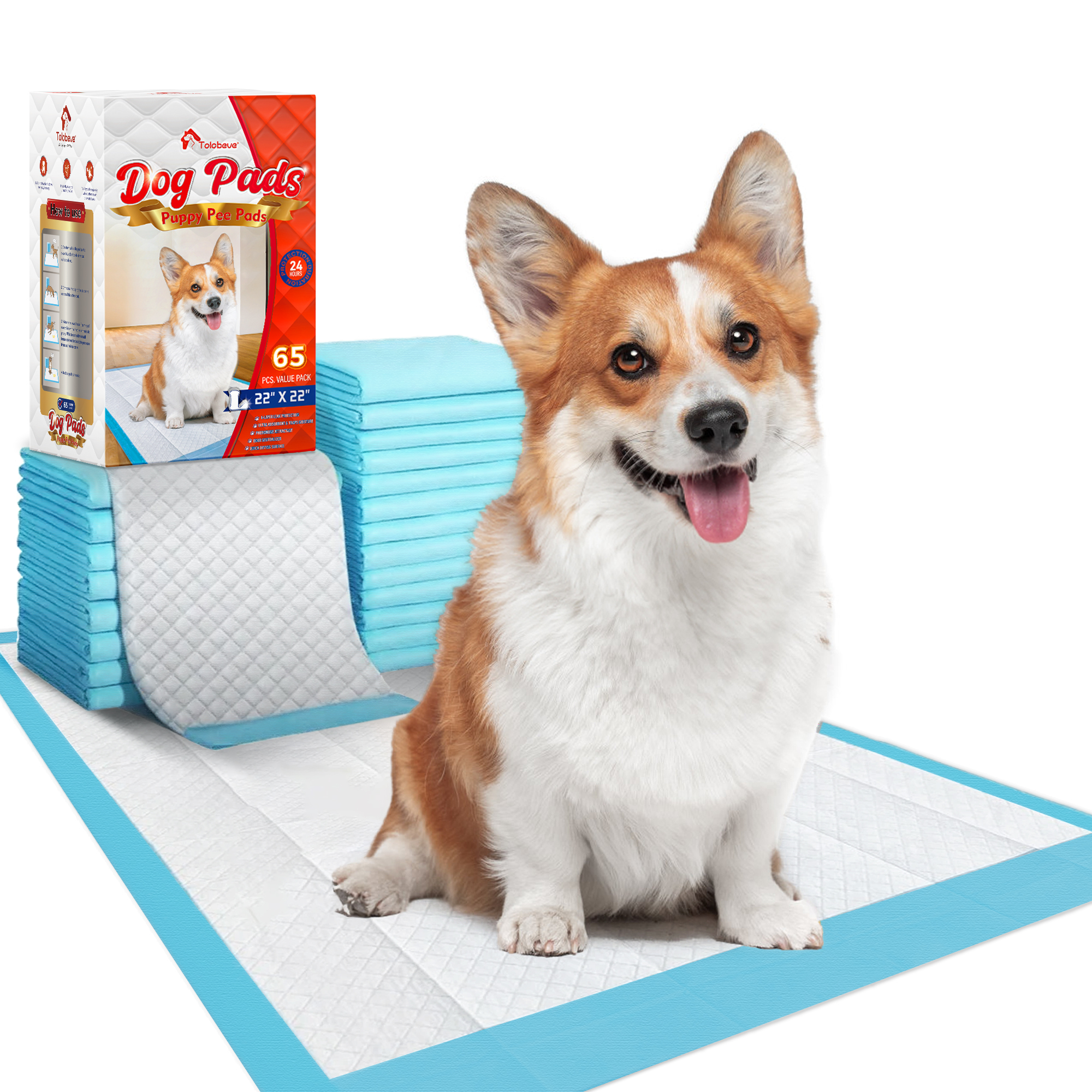Tolobeve Puppy Pads Training Pads, Large, 22 in x 22 in, 65 Count ...
