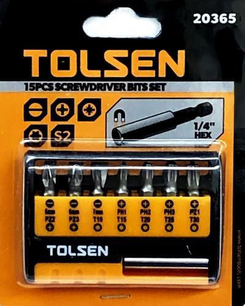 Tolsen 15-Piece 1/4" Hex Screwdriver Bits Set with Storage Case (20365 ...