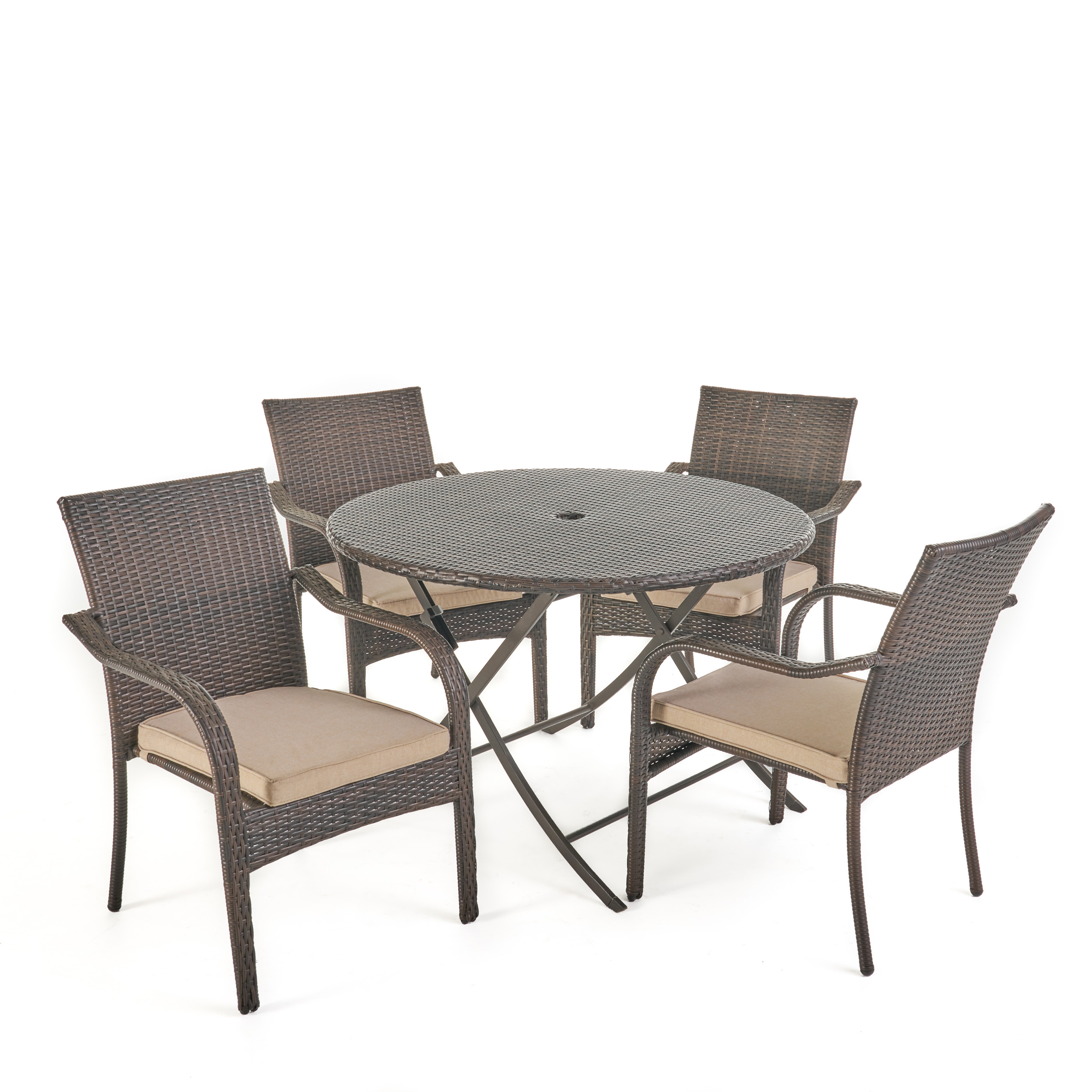 Toluca Outdoor 5 Piece Foldable Table and Stacking Chair Wicker Dining ...