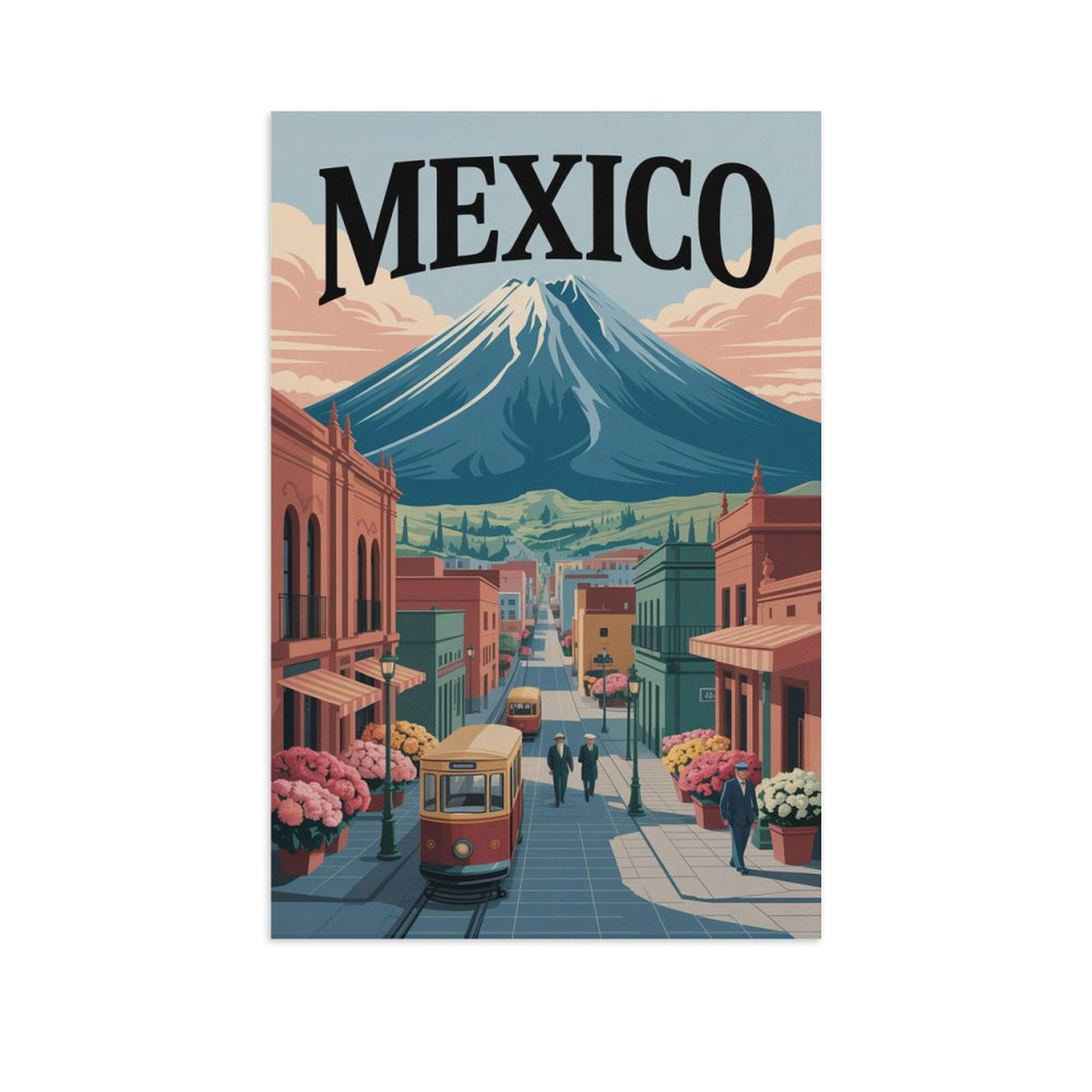 Toluca Retro City Travel Poster with Volcano Backdrop And Vintage Urban ...
