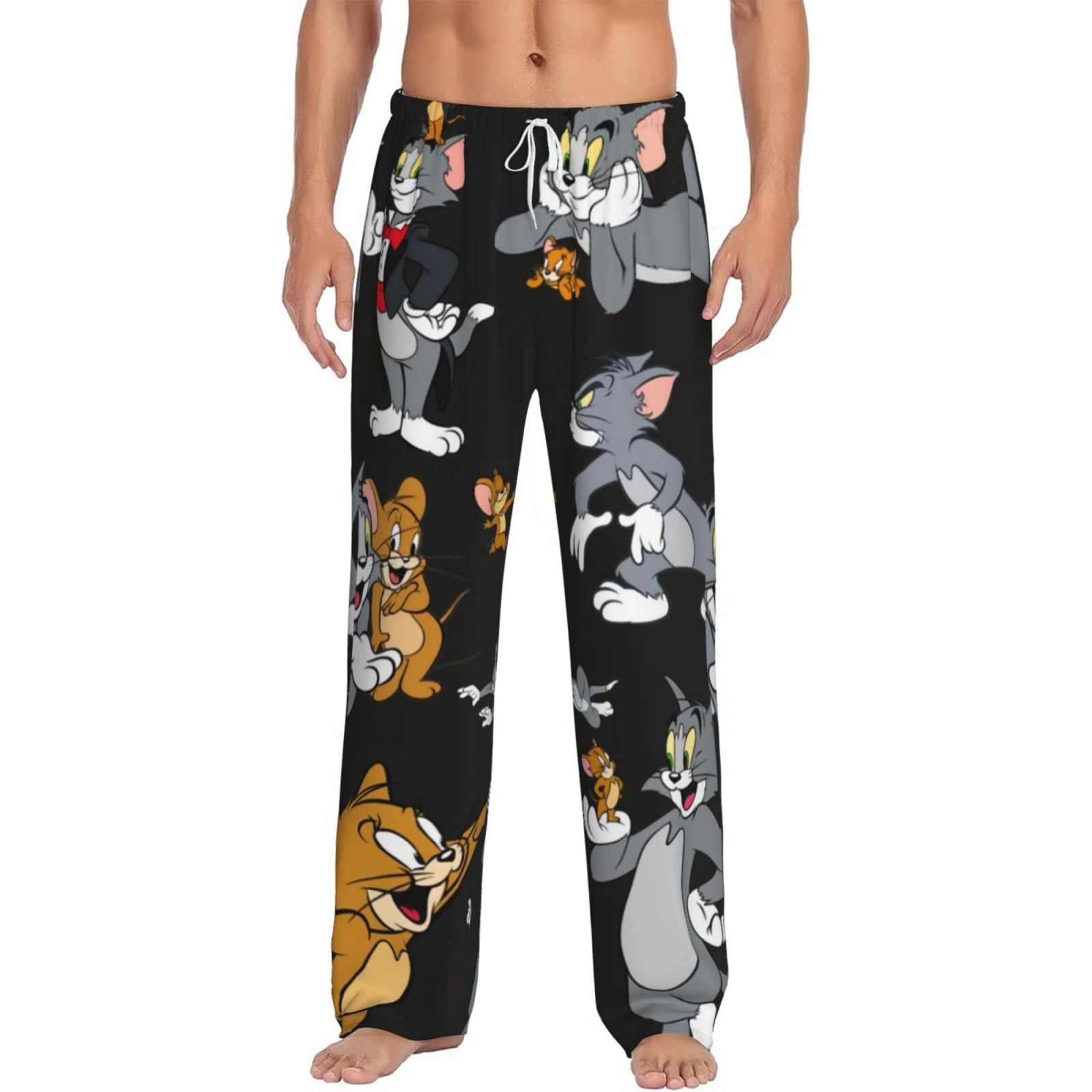 Tom And Jerry Anime Cartoon All-Over Print Men'S Black Pajama Pants ...
