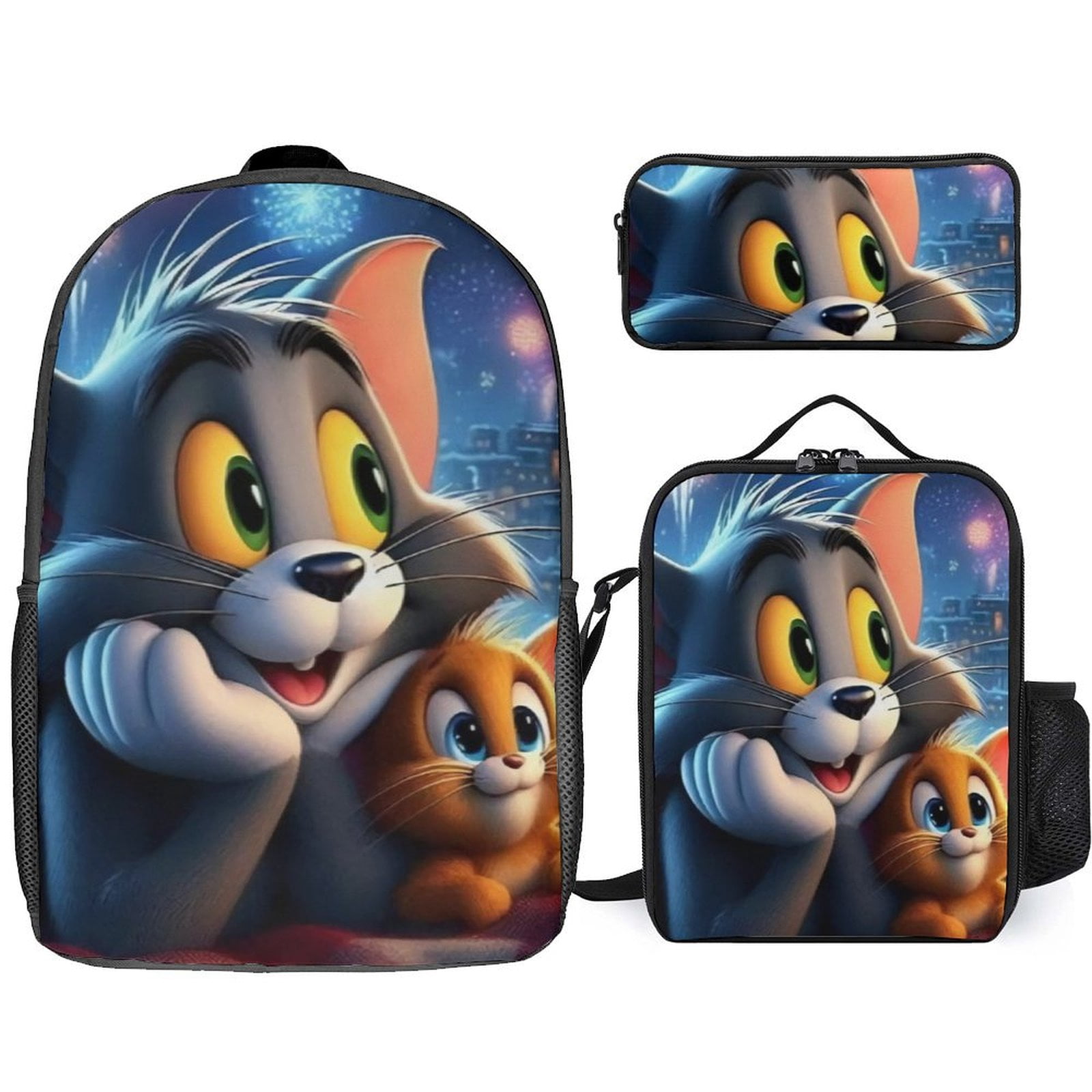Tom And Jerry Anime Print School Bag 3 Pcs Set, Backpack, Lunch Bag ...