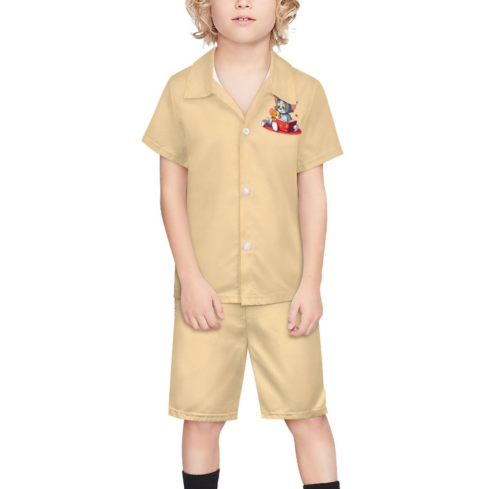 Tom And Jerry Boys 2 Piece Set Kids Girls Unisex Casual Henley Shirts Short Sleeve Beach Shorts ...