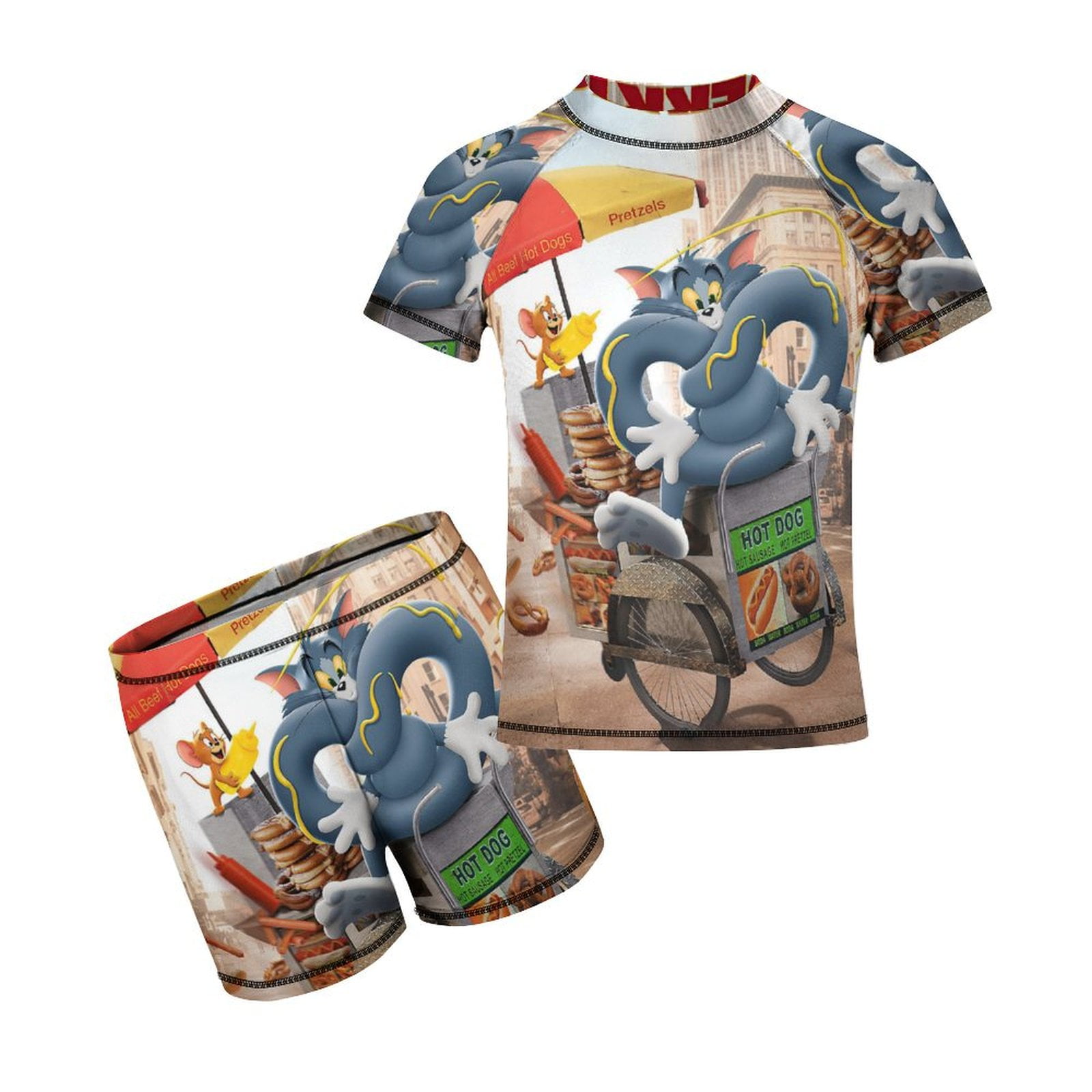 Tom And Jerry Boys 2-Piece Swimsuit Set, Short Sleeve Rash Guard & Swim ...