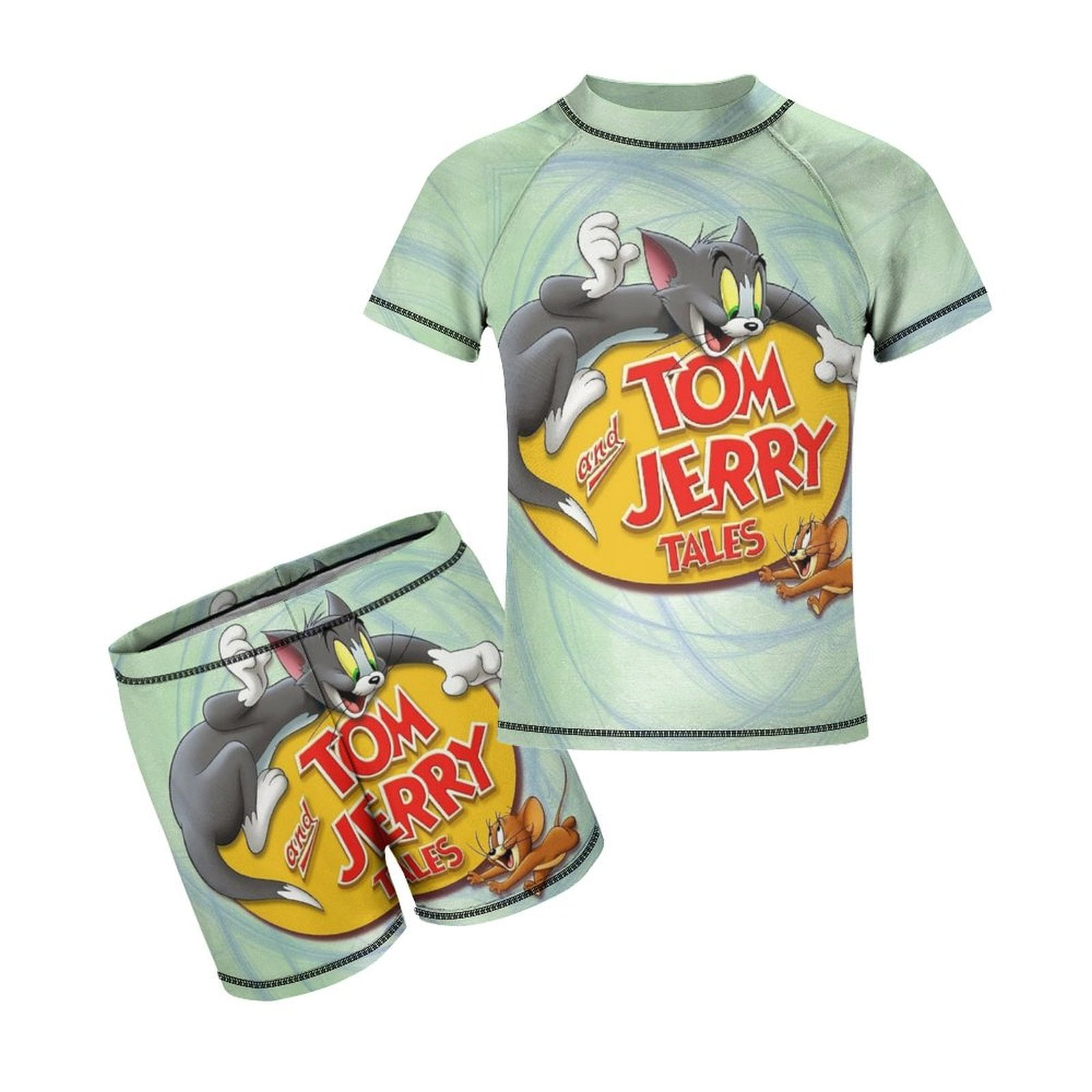 Tom And Jerry Boys 2-Piece Swimsuit Set, Short Sleeve Rash Guard & Swim ...