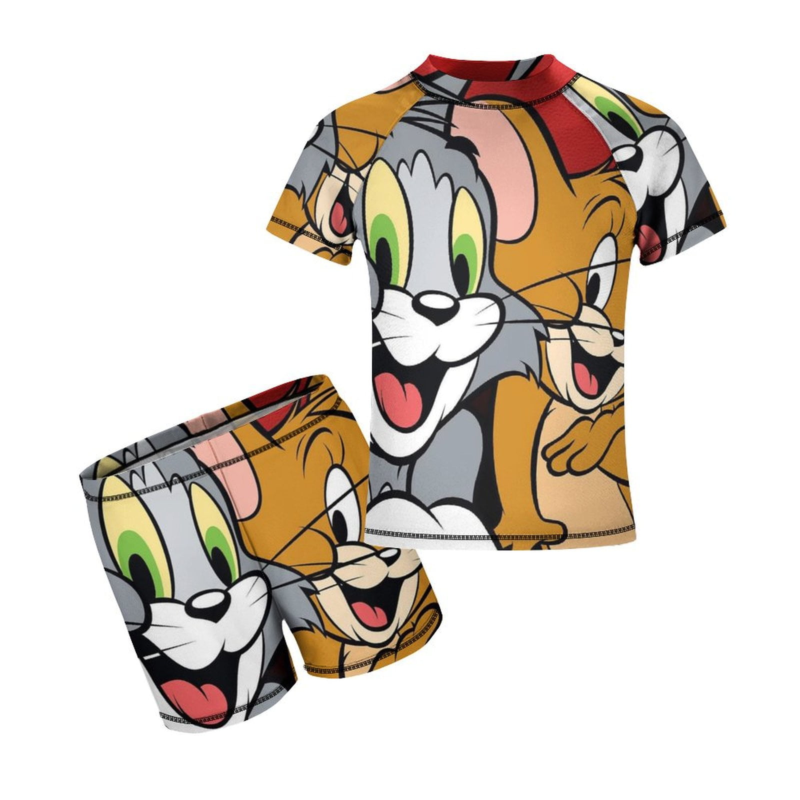 Tom And Jerry Boys 2-Piece Swimsuit Set, Short Sleeve Rash Guard & Swim Trunks - Walmart.com