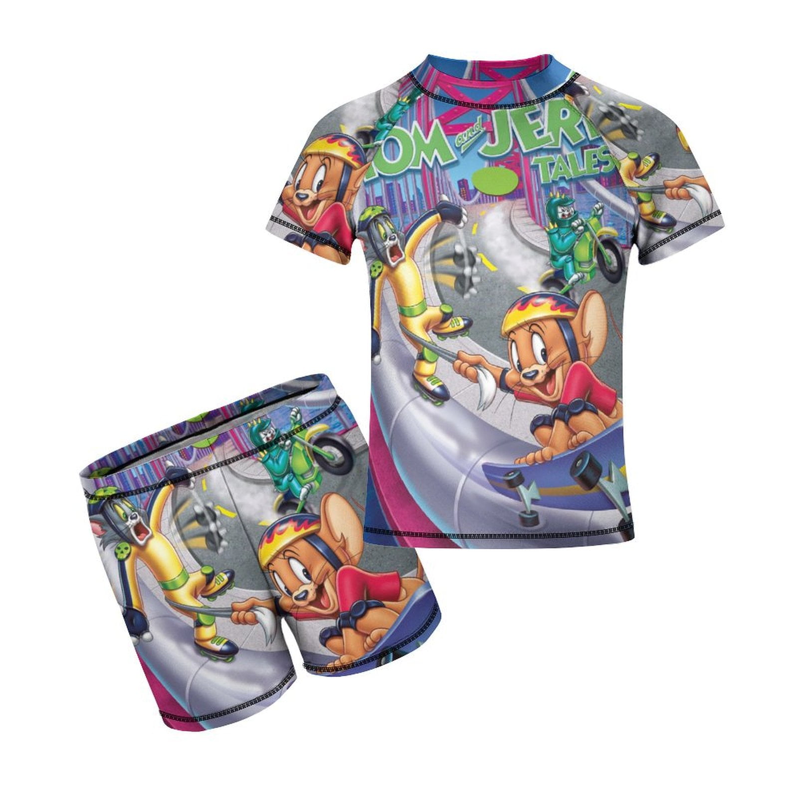 Tom And Jerry Boys 2-Piece Swimsuit Set, Short Sleeve Rash Guard & Swim ...