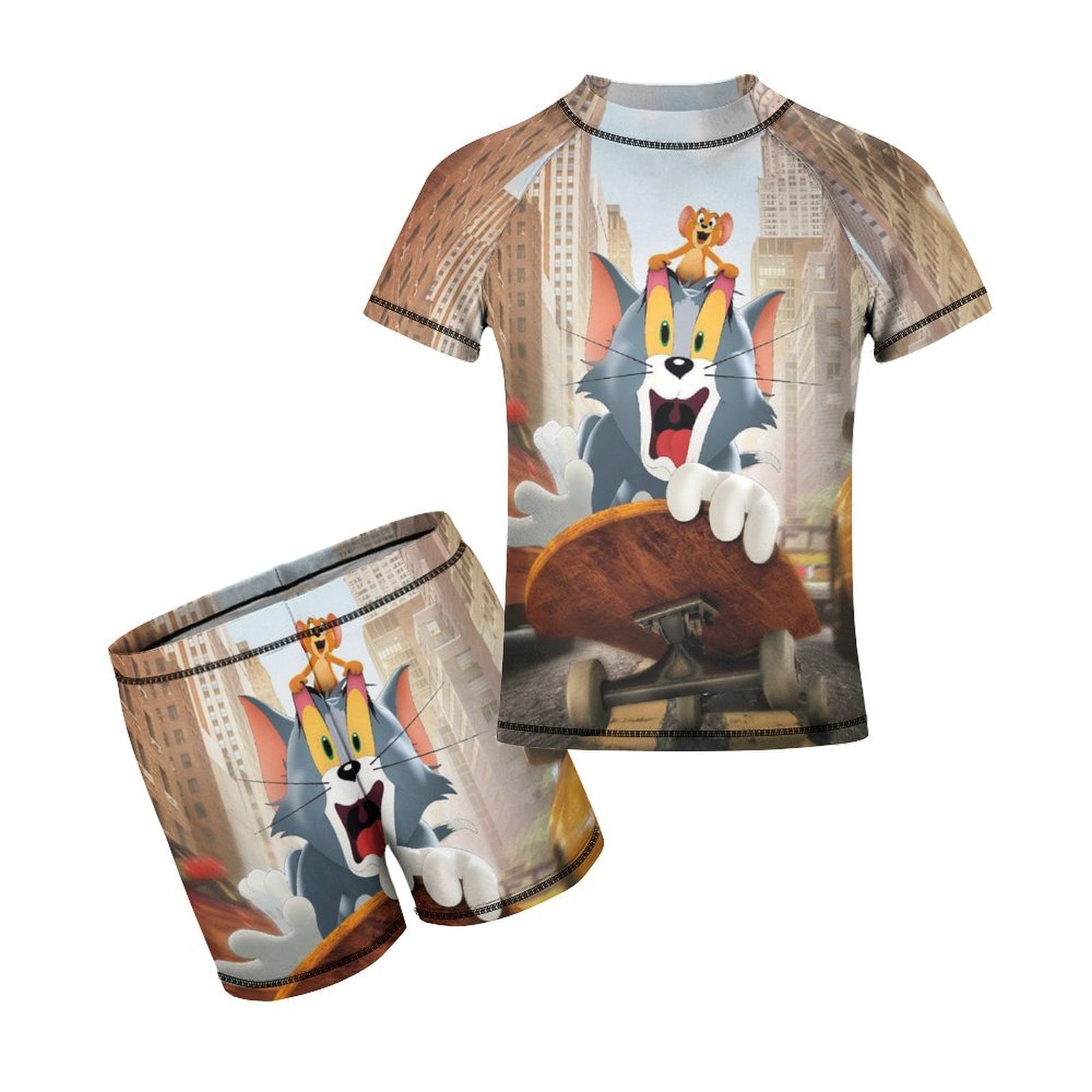 Tom And Jerry Boys 2-Piece Swimsuit Set, Short Sleeve Rash Guard & Swim ...
