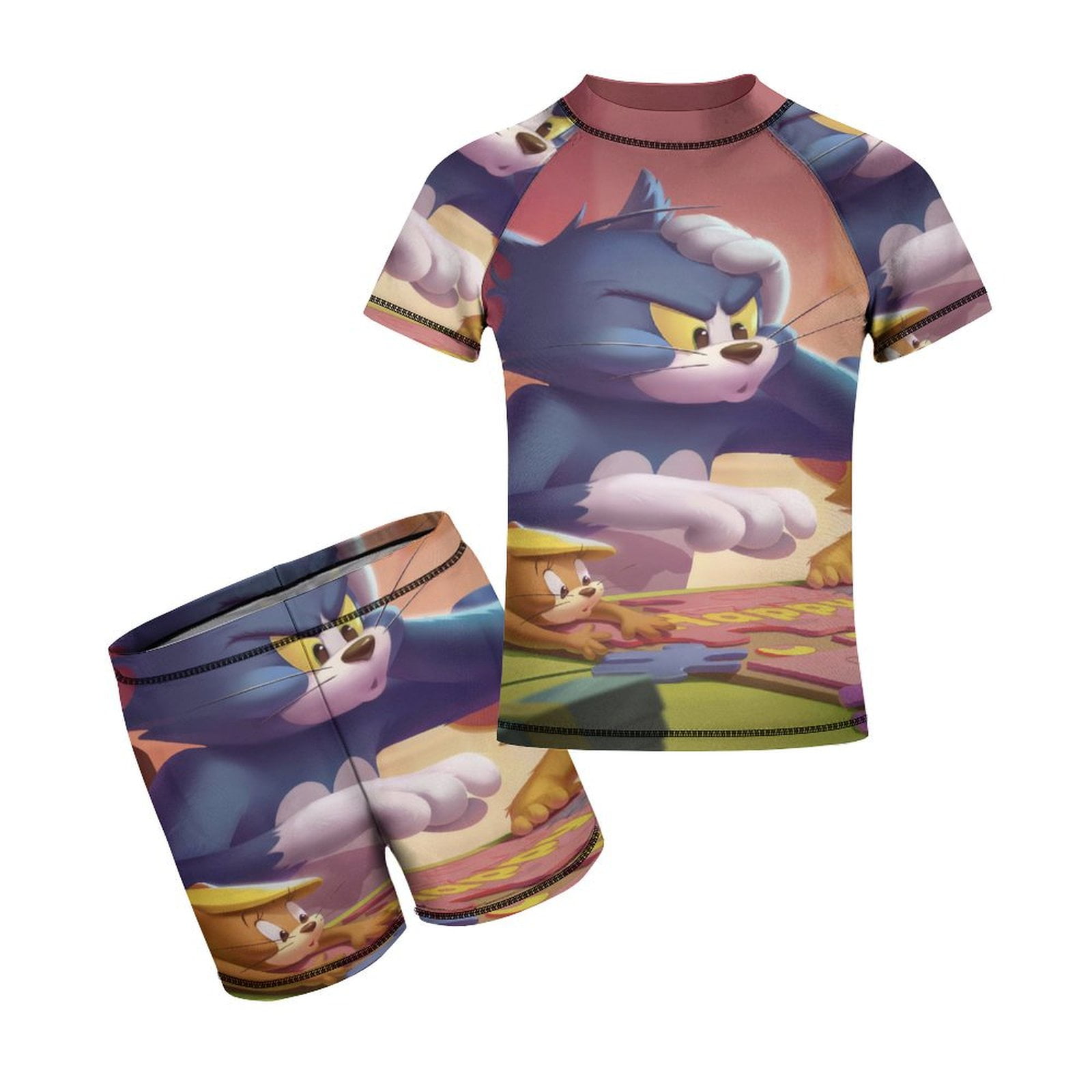 Tom And Jerry Boys 2-Piece Swimsuit Set, Short Sleeve Rash Guard & Swim ...