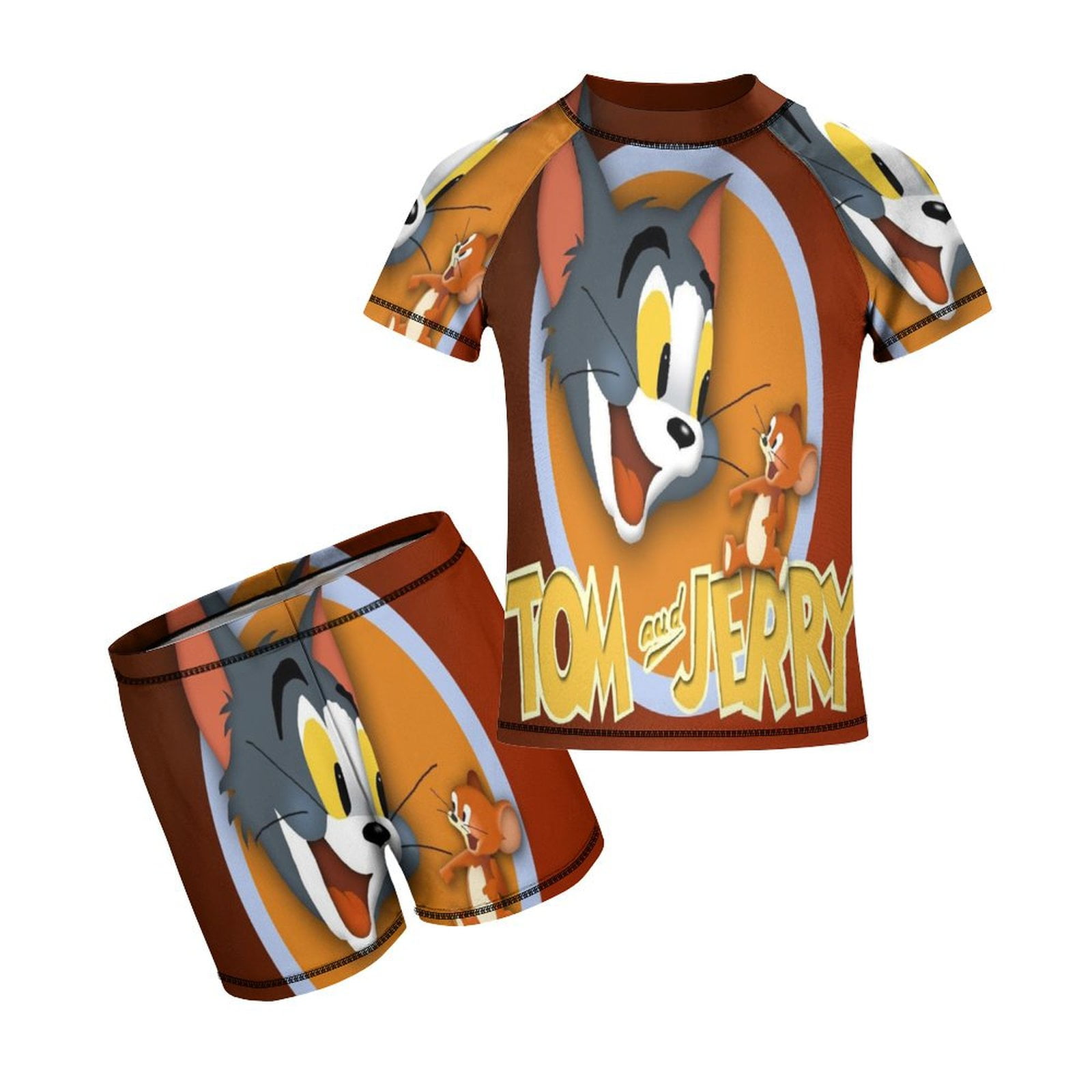Tom And Jerry Boys 2-Piece Swimsuit Set, Short Sleeve Rash Guard & Swim Trunks - Walmart.com