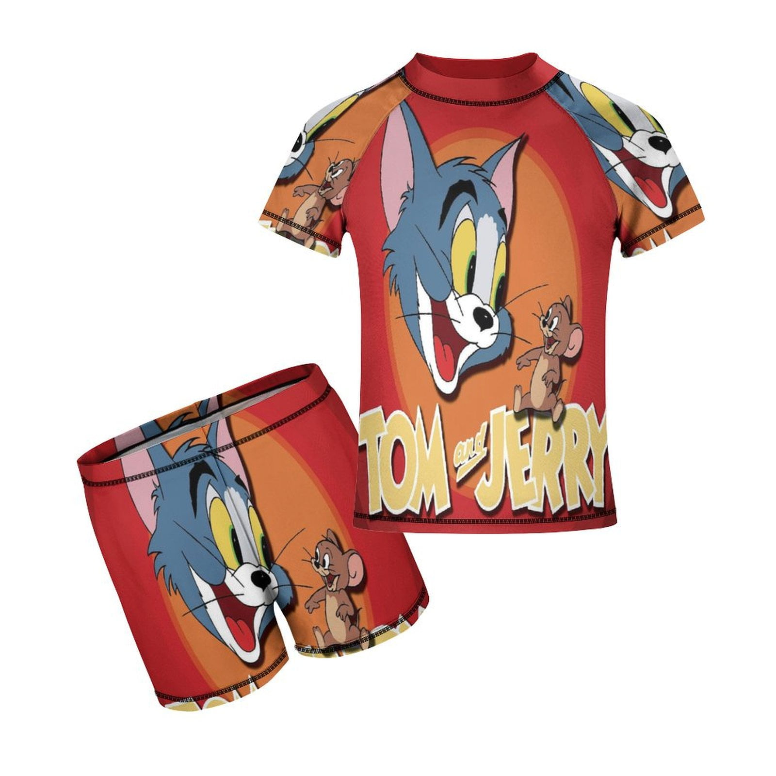 Tom And Jerry Boys 2-Piece Swimsuit Set, Short Sleeve Rash Guard & Swim Trunks - Walmart.com
