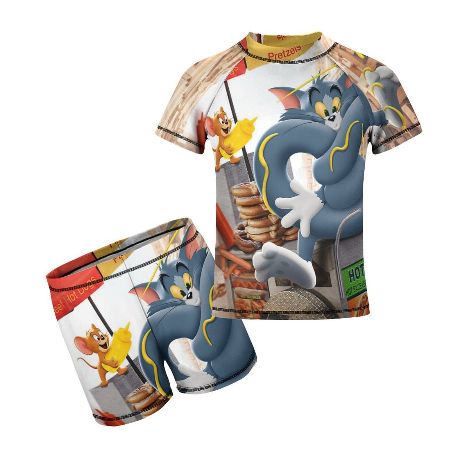 Tom And Jerry Boys 2-Piece Swimsuit Set, Short Sleeve Rash Guard & Swim ...