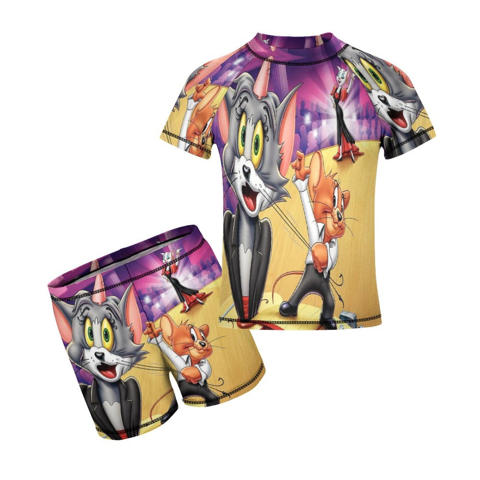 Tom And Jerry Boys 2-Piece Swimsuit Set, Short Sleeve Rash Guard & Swim Trunks - Walmart.com
