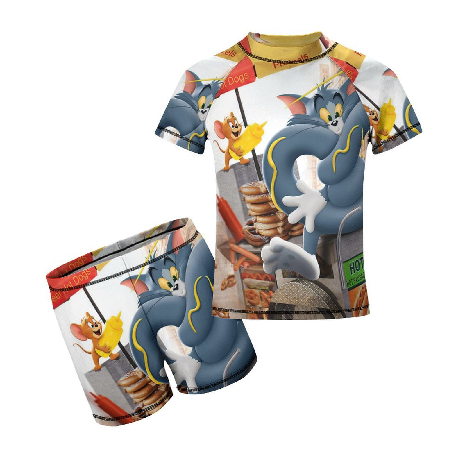 Tom And Jerry Boys 2-Piece Swimsuit Set, Short Sleeve Rash Guard & Swim ...