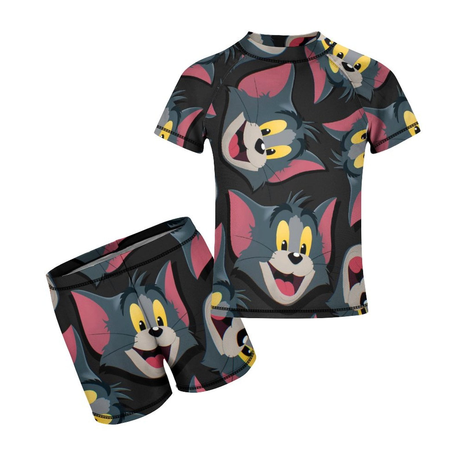 Tom And Jerry Boys 2-Piece Swimsuit Set, Short Sleeve Rash Guard & Swim ...