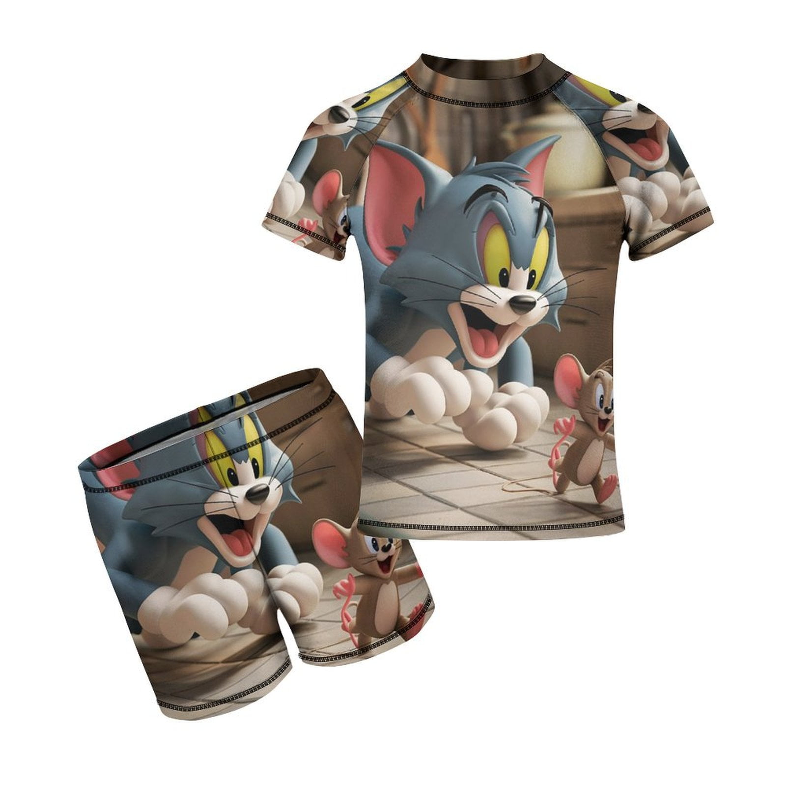 Tom And Jerry Boys 2-Piece Swimsuit Set, Short Sleeve Rash Guard & Swim ...