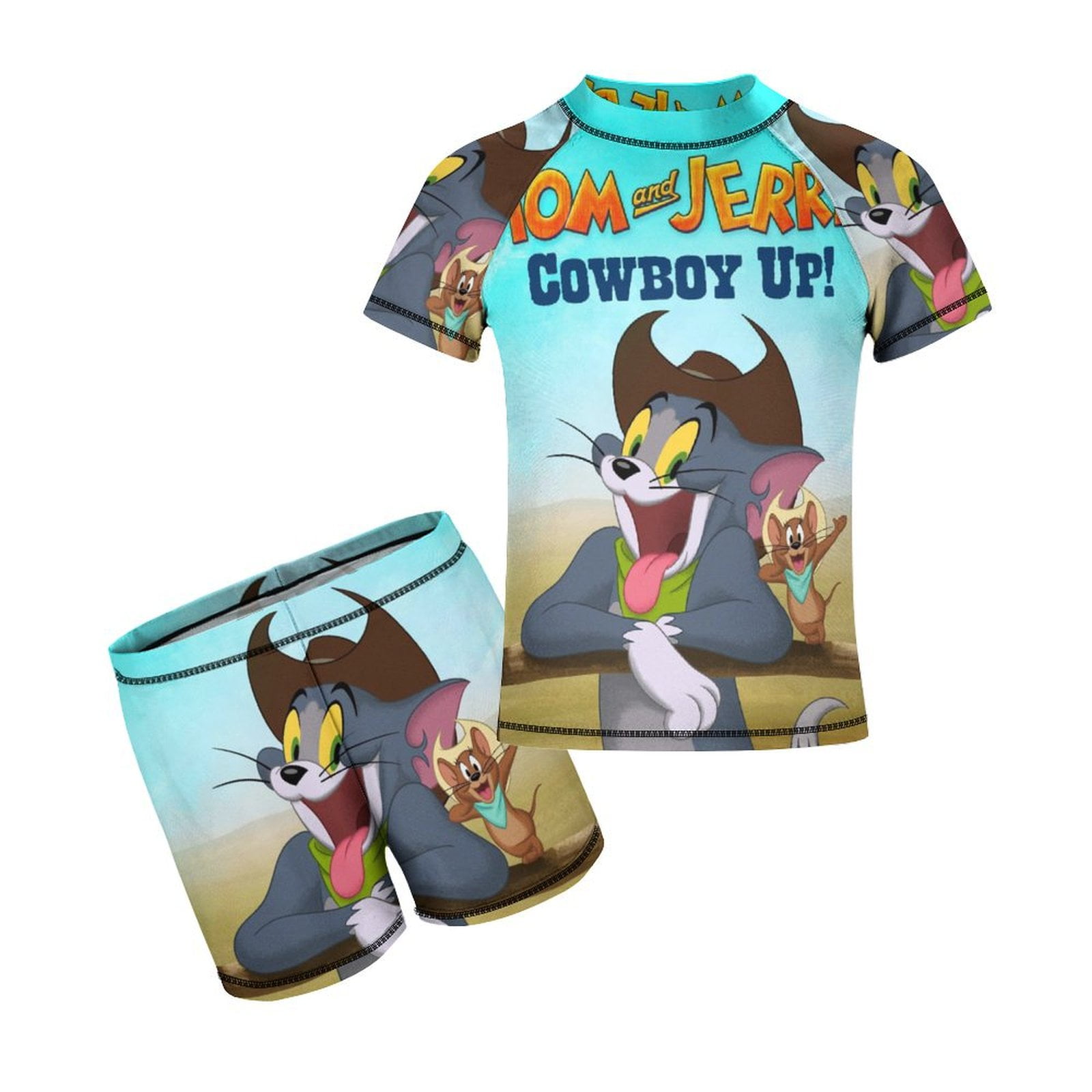 Tom And Jerry Boys 2-Piece Swimsuit Set, Short Sleeve Rash Guard & Swim ...