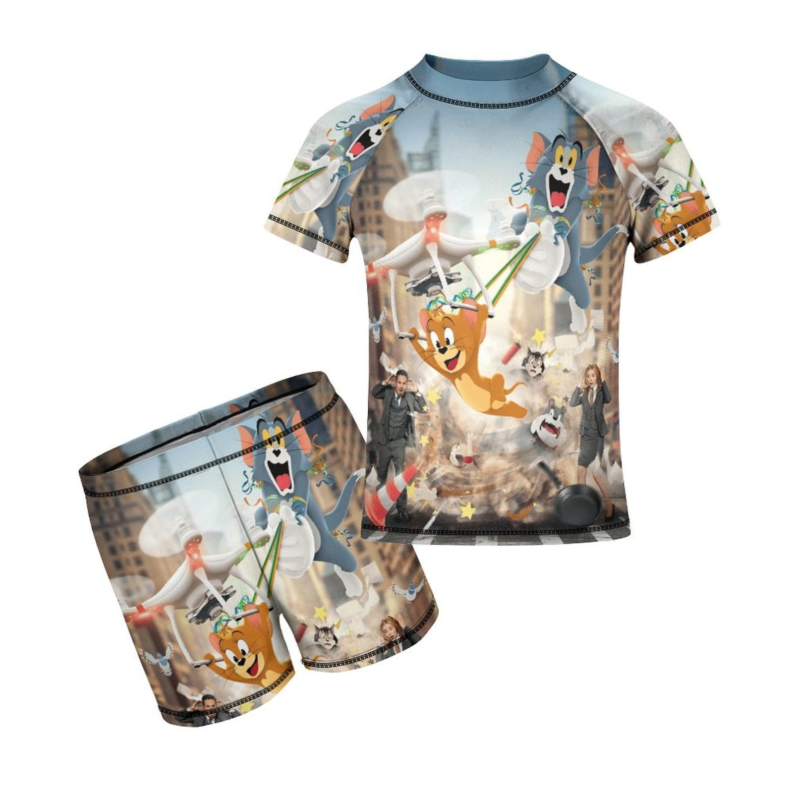 Tom And Jerry Boys 2-Piece Swimsuit Set, Short Sleeve Rash Guard & Swim ...