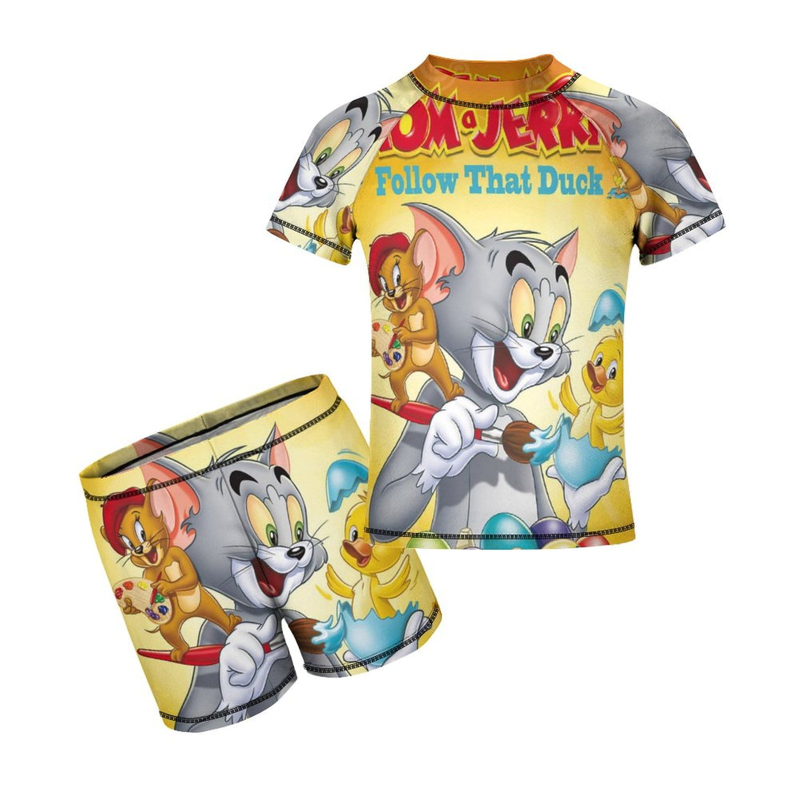 Tom And Jerry Boys 2-Piece Swimsuit Set, Short Sleeve Rash Guard & Swim Trunks - Walmart.com