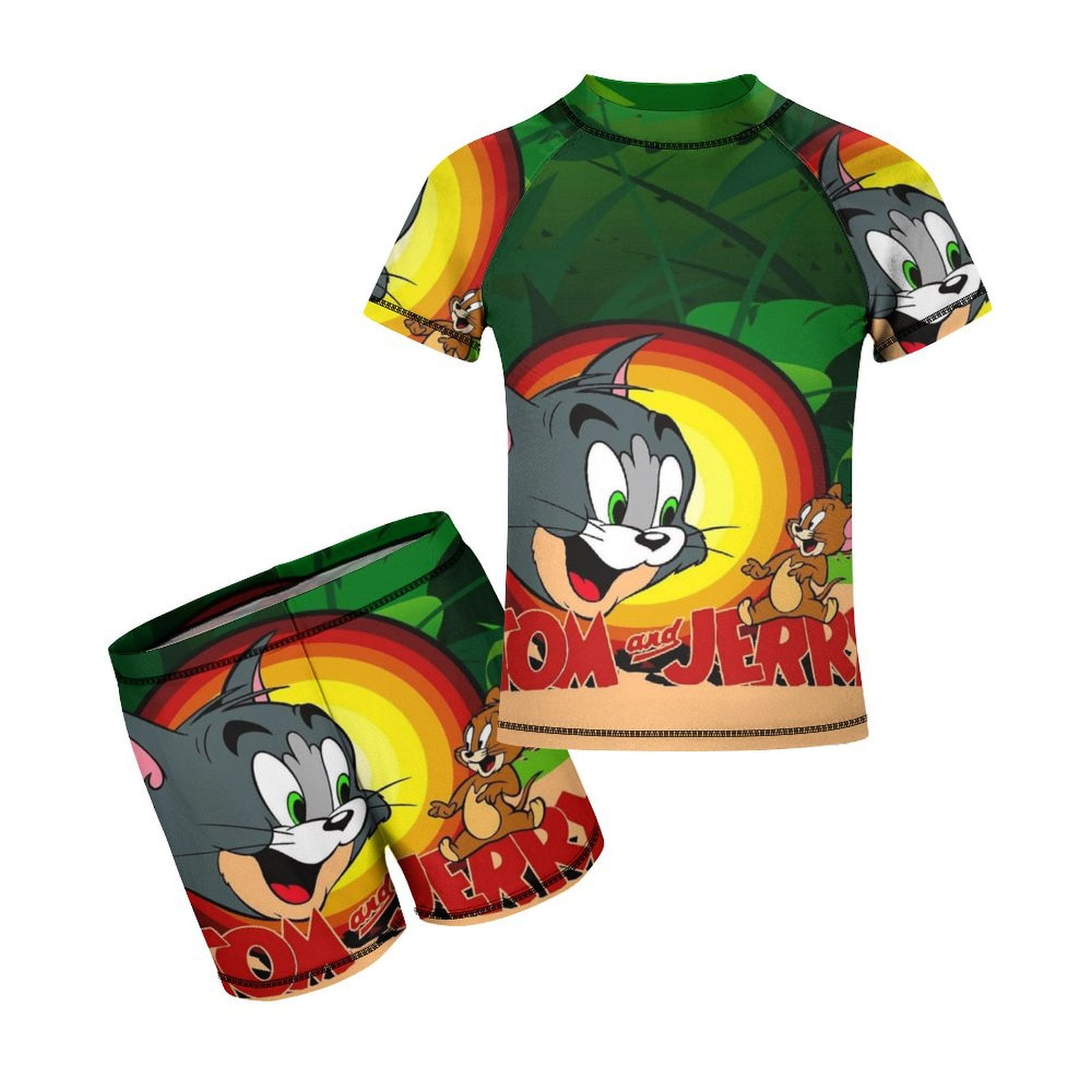 Tom And Jerry Boys 2-Piece Swimsuit Set, Short Sleeve Rash Guard & Swim Trunks - Walmart.com