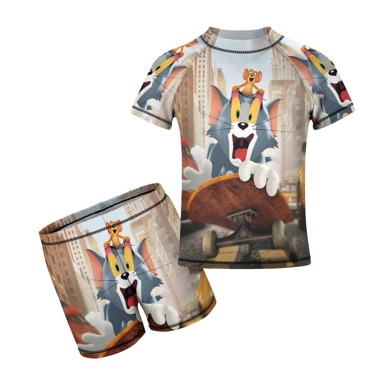 Tom And Jerry Boys 2-Piece Swimsuit Set, Short Sleeve Rash Guard & Swim Trunks - Walmart.com
