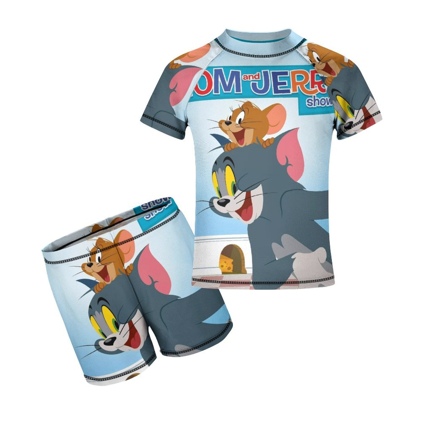 Tom And Jerry Boys 2-Piece Swimsuit Set, Short Sleeve Rash Guard & Swim ...