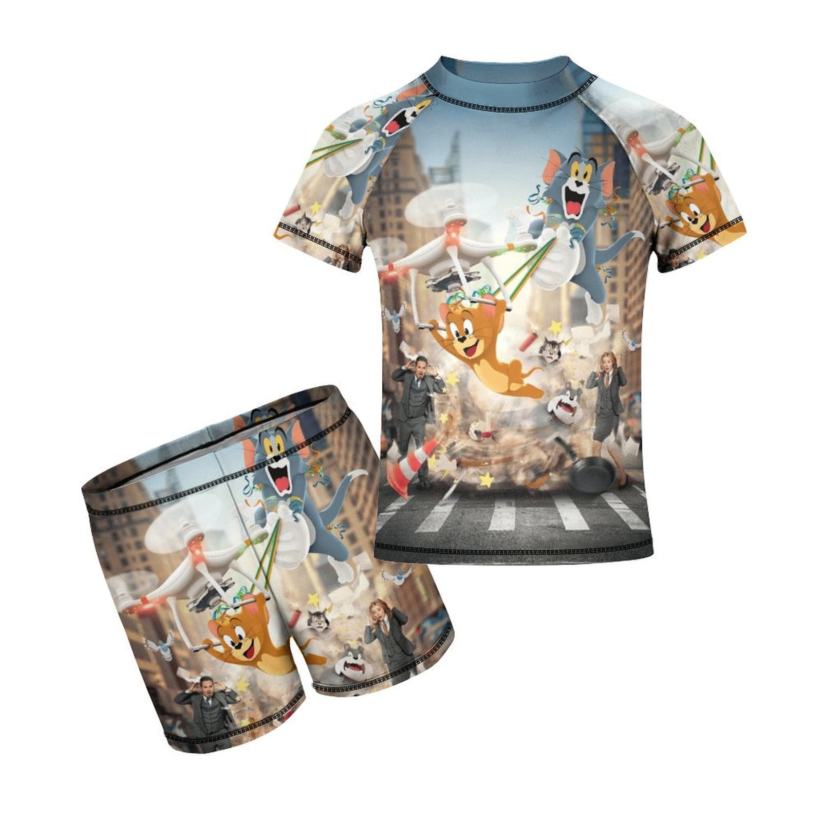 Tom And Jerry Boys 2-Piece Swimsuit Set, Short Sleeve Rash Guard & Swim ...