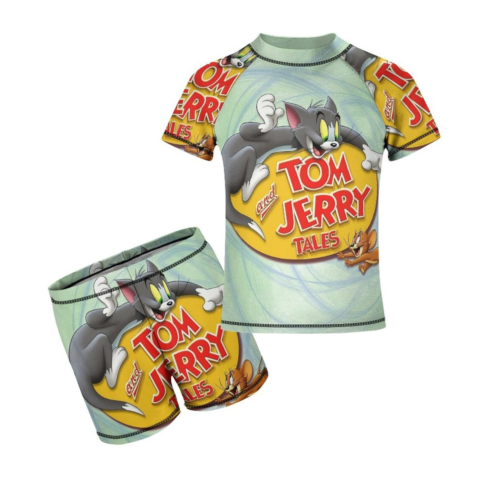 Tom And Jerry Boys 2-Piece Swimsuit Set, Short Sleeve Rash Guard & Swim Trunks - Walmart.com