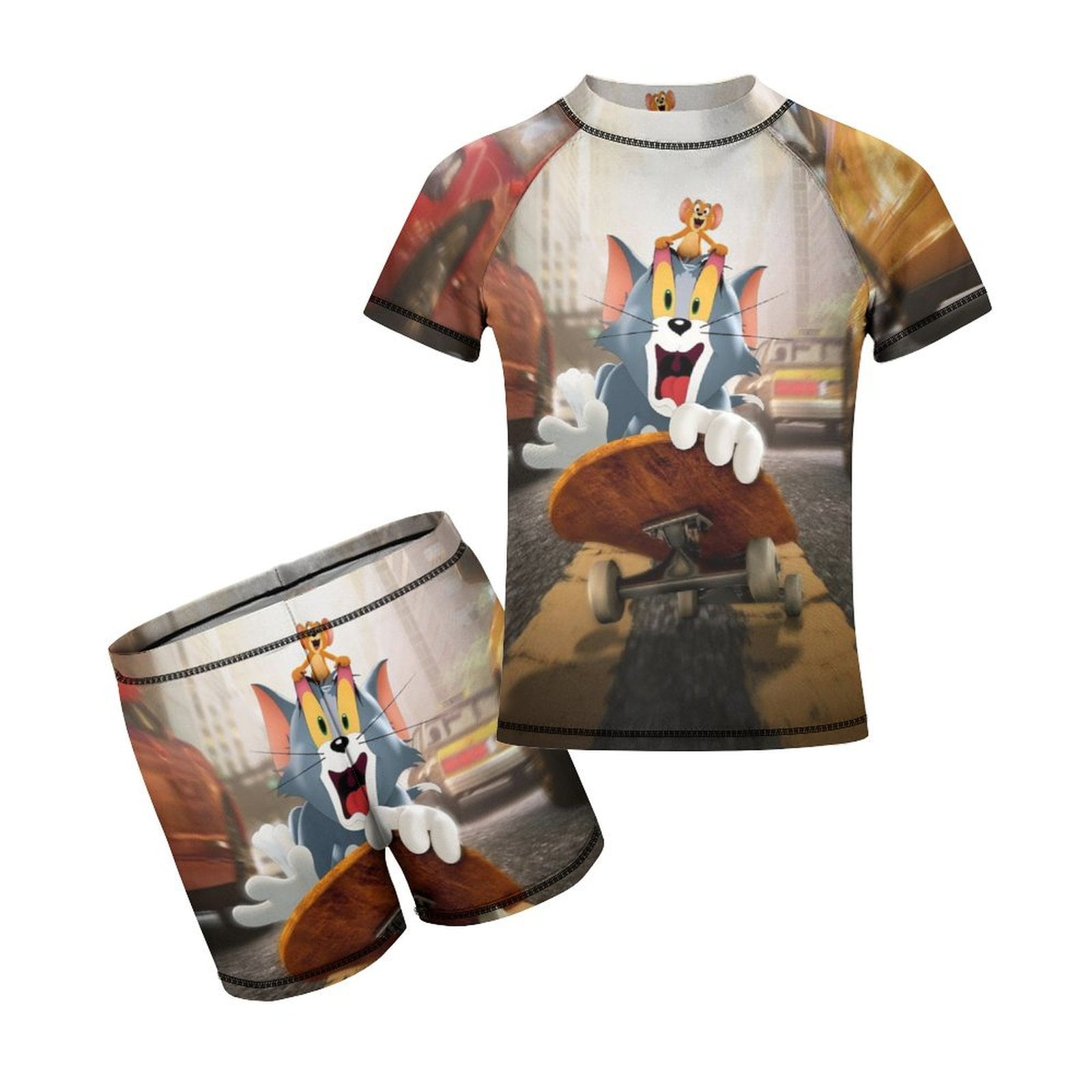Tom And Jerry Boys 2-Piece Swimsuit Set, Short Sleeve Rash Guard & Swim ...