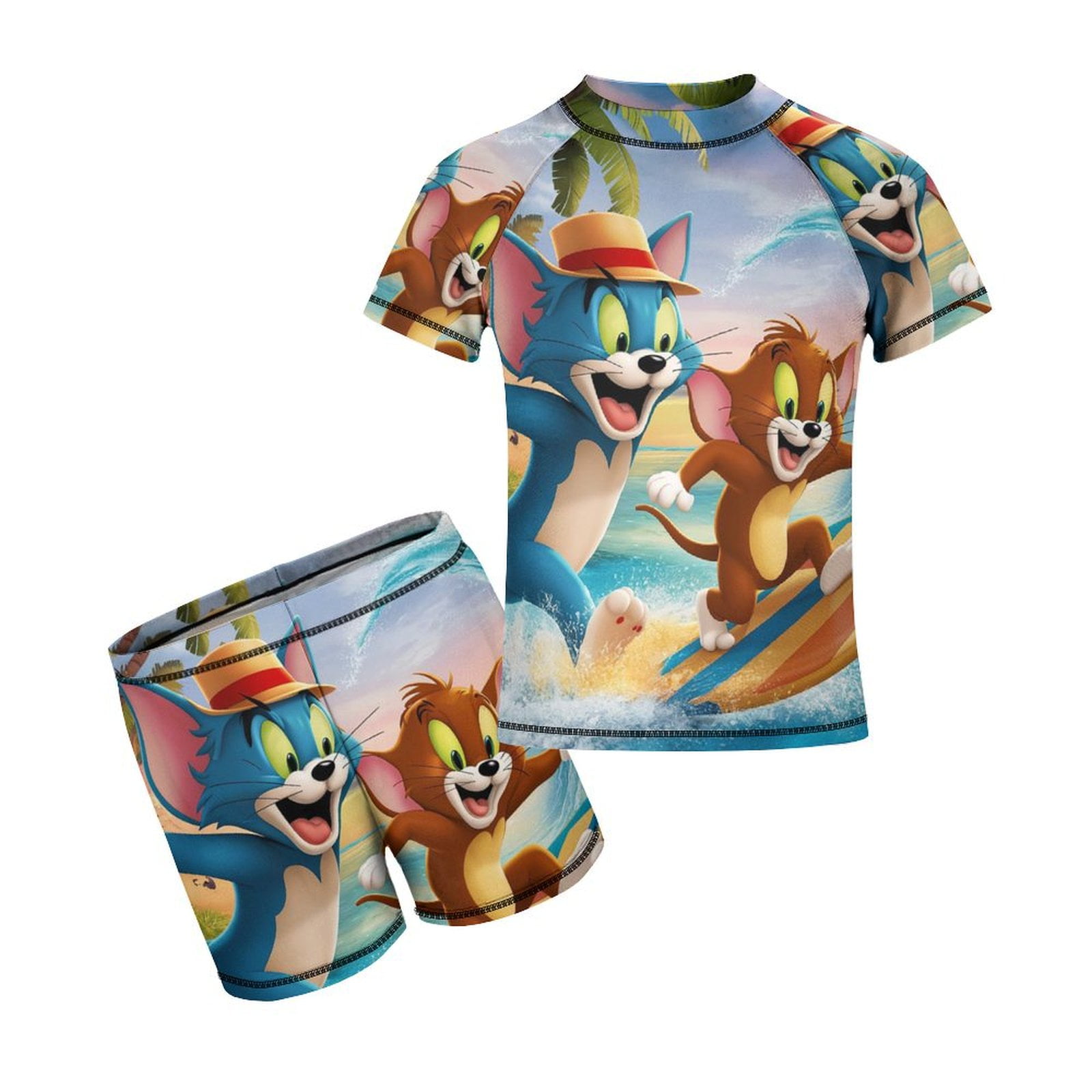 Tom And Jerry Boys 2-Piece Swimsuit Set, Short Sleeve Rash Guard & Swim Trunks - Walmart.com