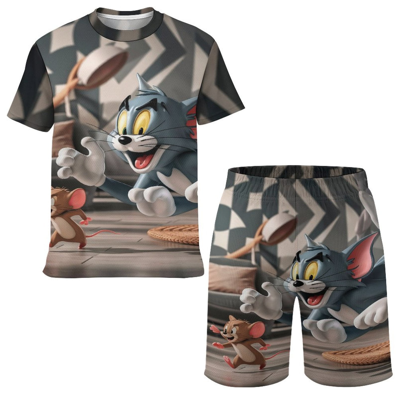 Tom And Jerry Boys Girls Short Sleeve Mesh T-Shirt And Shorts Outfit ...