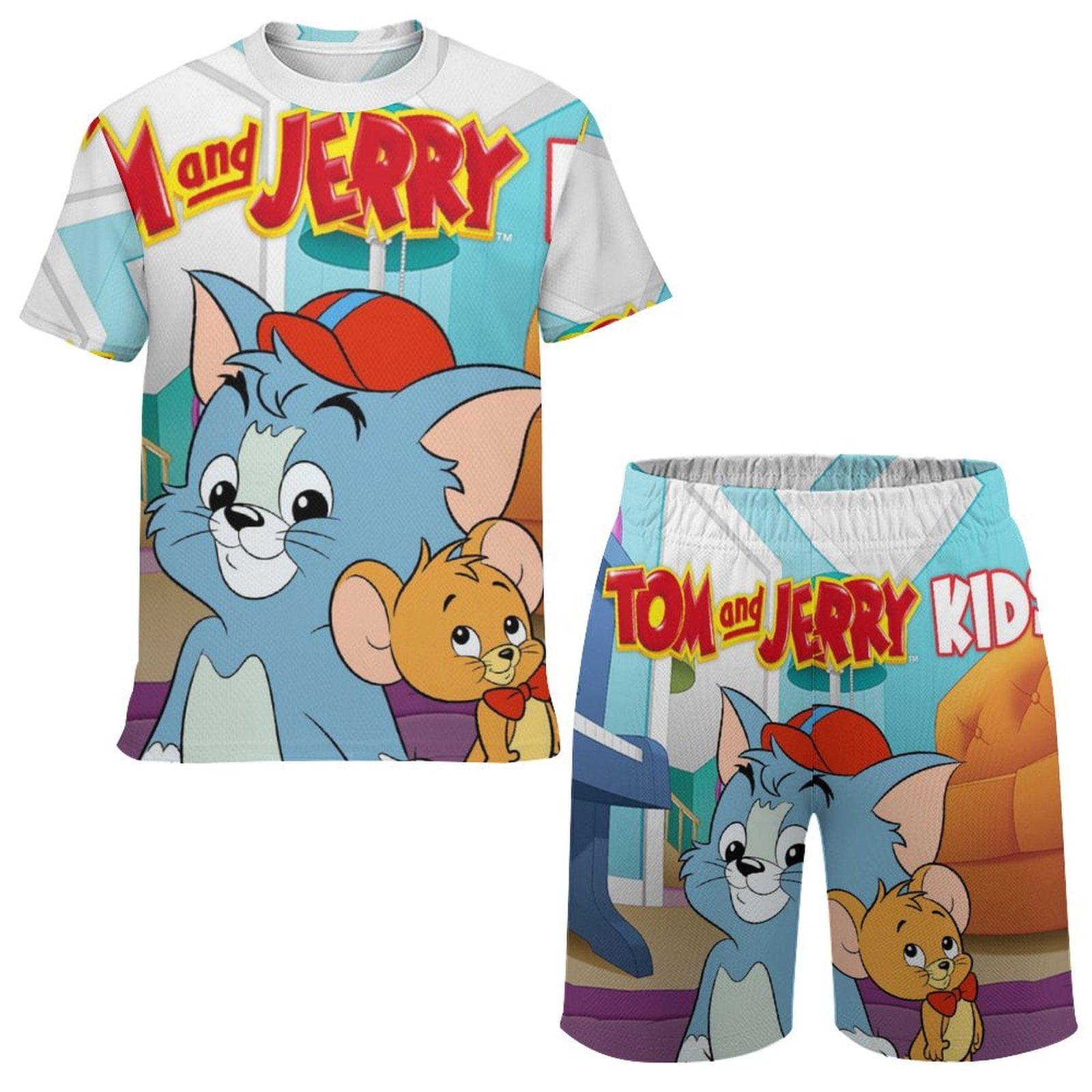 Tom And Jerry Boys Girls Short Sleeve Mesh T-Shirt And Shorts Outfit ...
