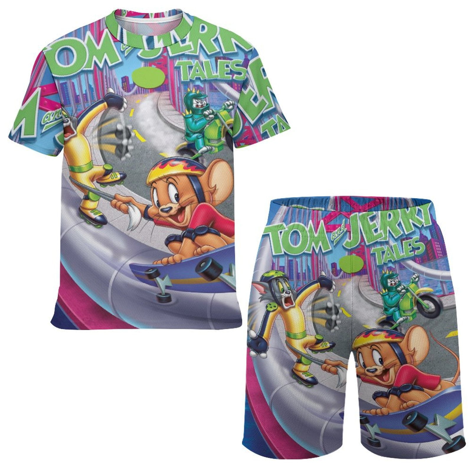 Tom And Jerry Boys Girls Short Sleeve Mesh T-Shirt And Shorts Outfit ...