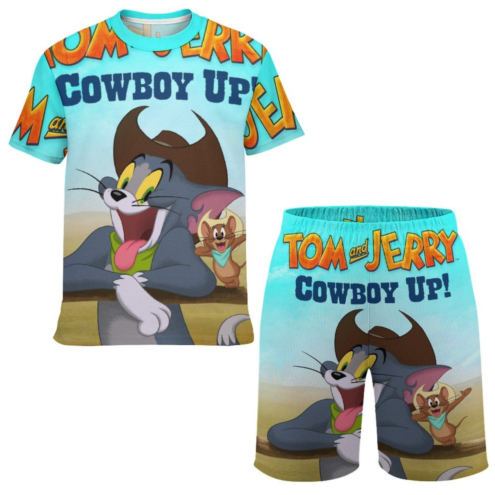 Tom And Jerry Boys Girls Short Sleeve Mesh T-Shirt And Shorts Outfit ...