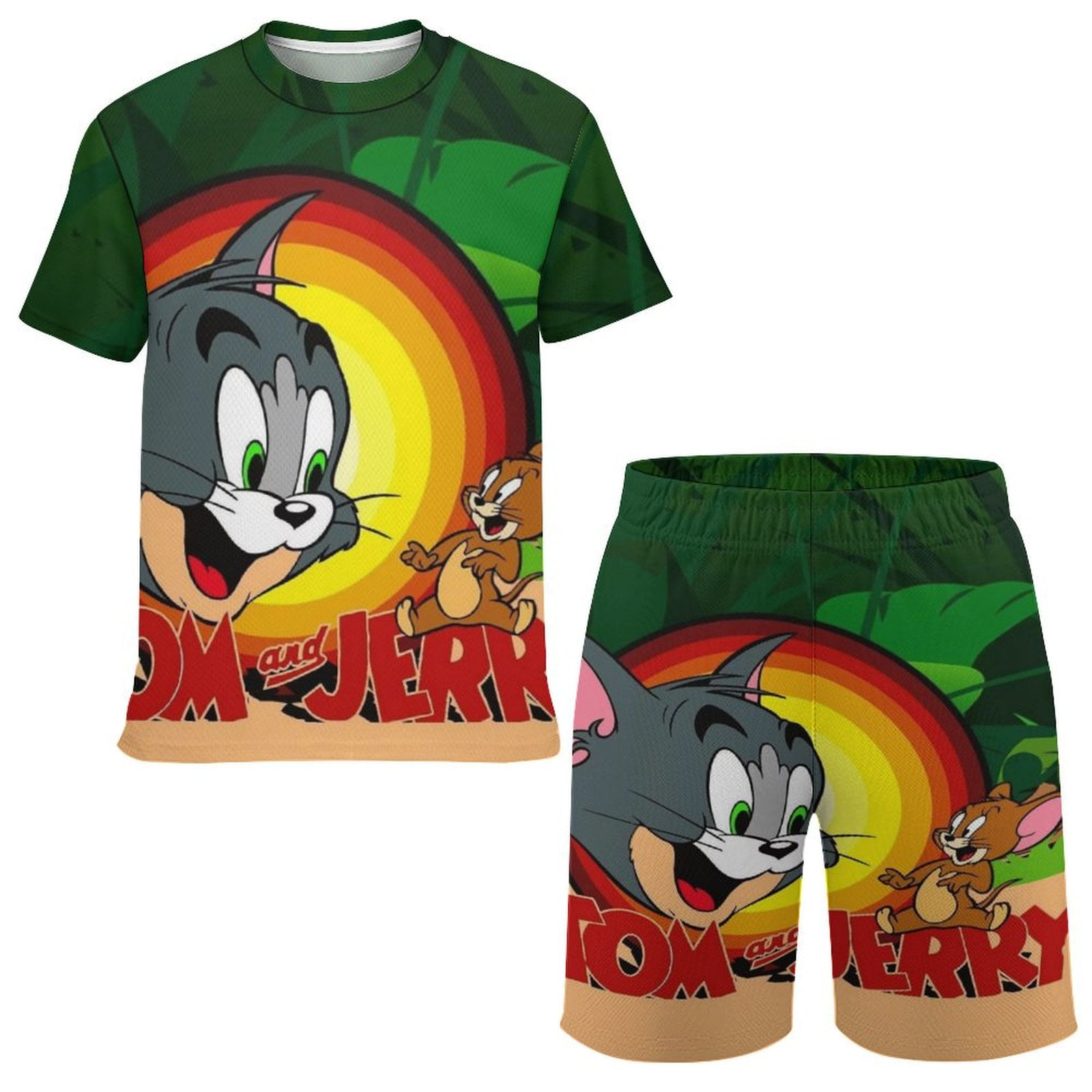 Tom And Jerry Boys Girls Short Sleeve Mesh T-Shirt And Shorts Outfit ...
