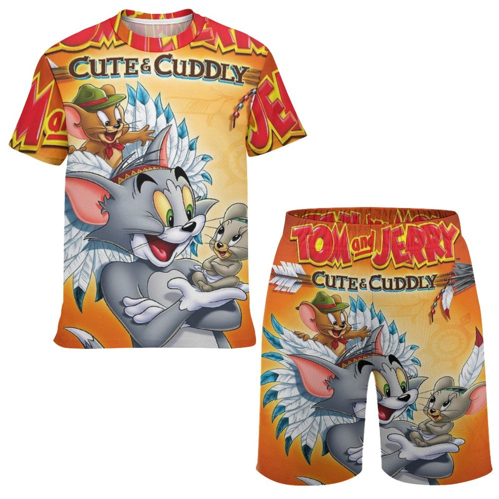 Tom And Jerry Boys Girls Short Sleeve Mesh T-Shirt And Shorts Outfit ...
