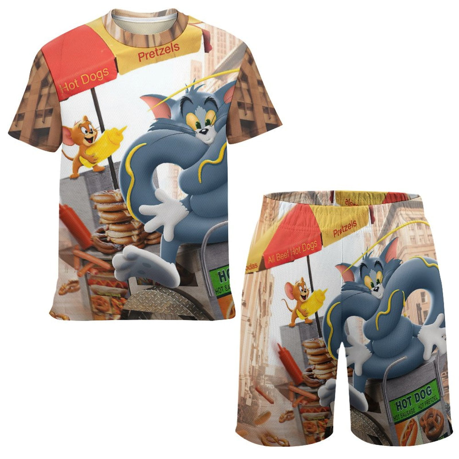 Tom And Jerry Boys Girls Short Sleeve Mesh T-Shirt And Shorts Outfit ...