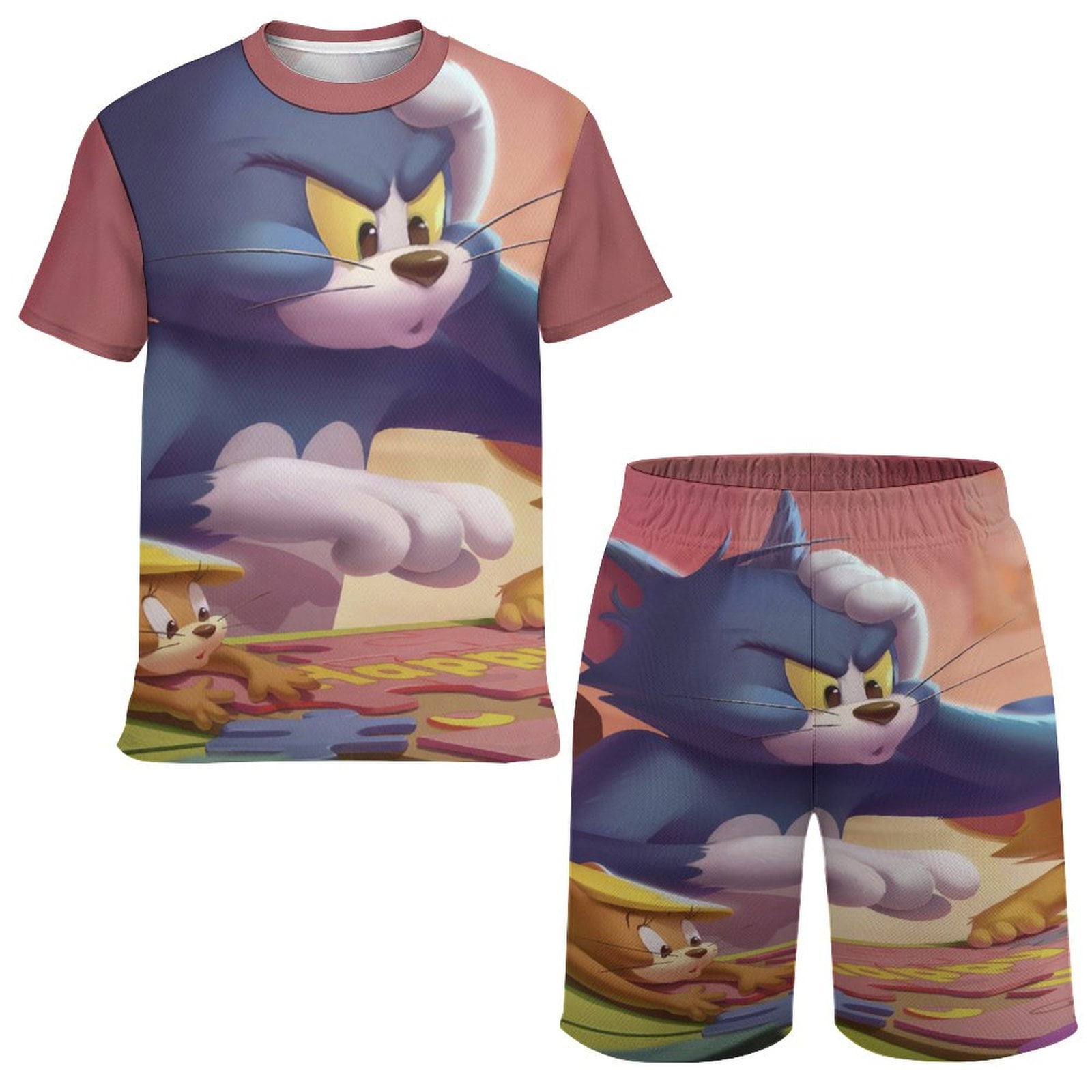 Tom And Jerry Boys Girls Short Sleeve Mesh T-Shirt And Shorts Outfit ...