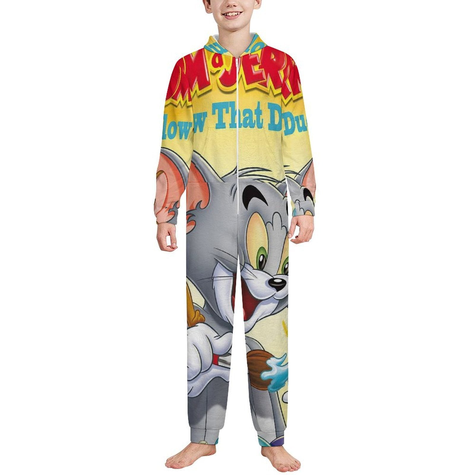 Tom And Jerry Hooded Union Suit One Piece Pajama Outfit PJs Sleepwear ...