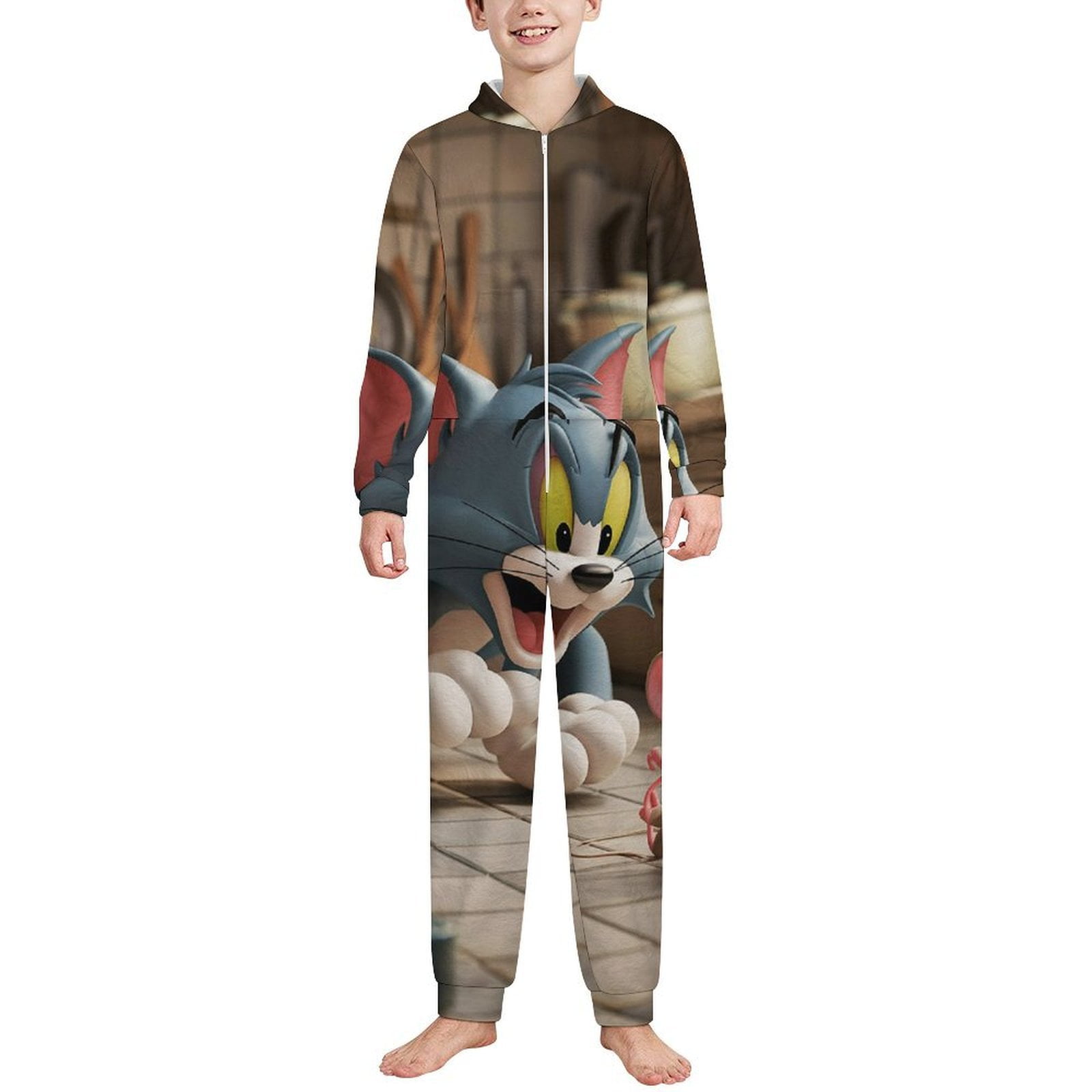 Tom And Jerry Hooded Union Suit One Piece Pajama Outfit PJs Sleepwear ...