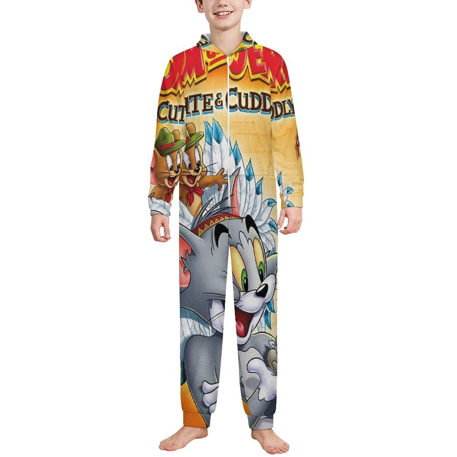 Tom And Jerry Hooded Union Suit One Piece Pajama Outfit PJs Sleepwear ...
