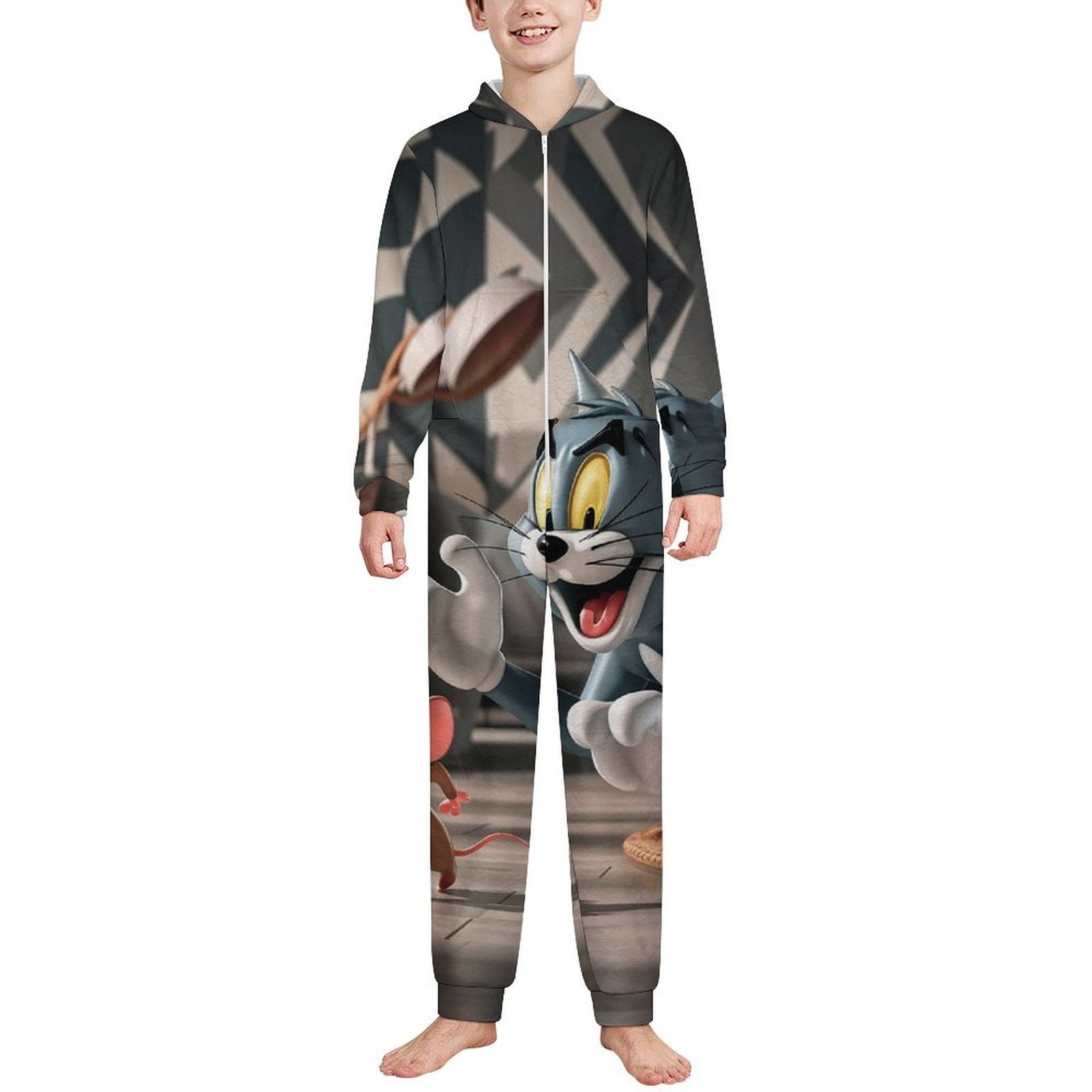 Tom And Jerry Hooded Union Suit One Piece Pajama Outfit PJs Sleepwear ...
