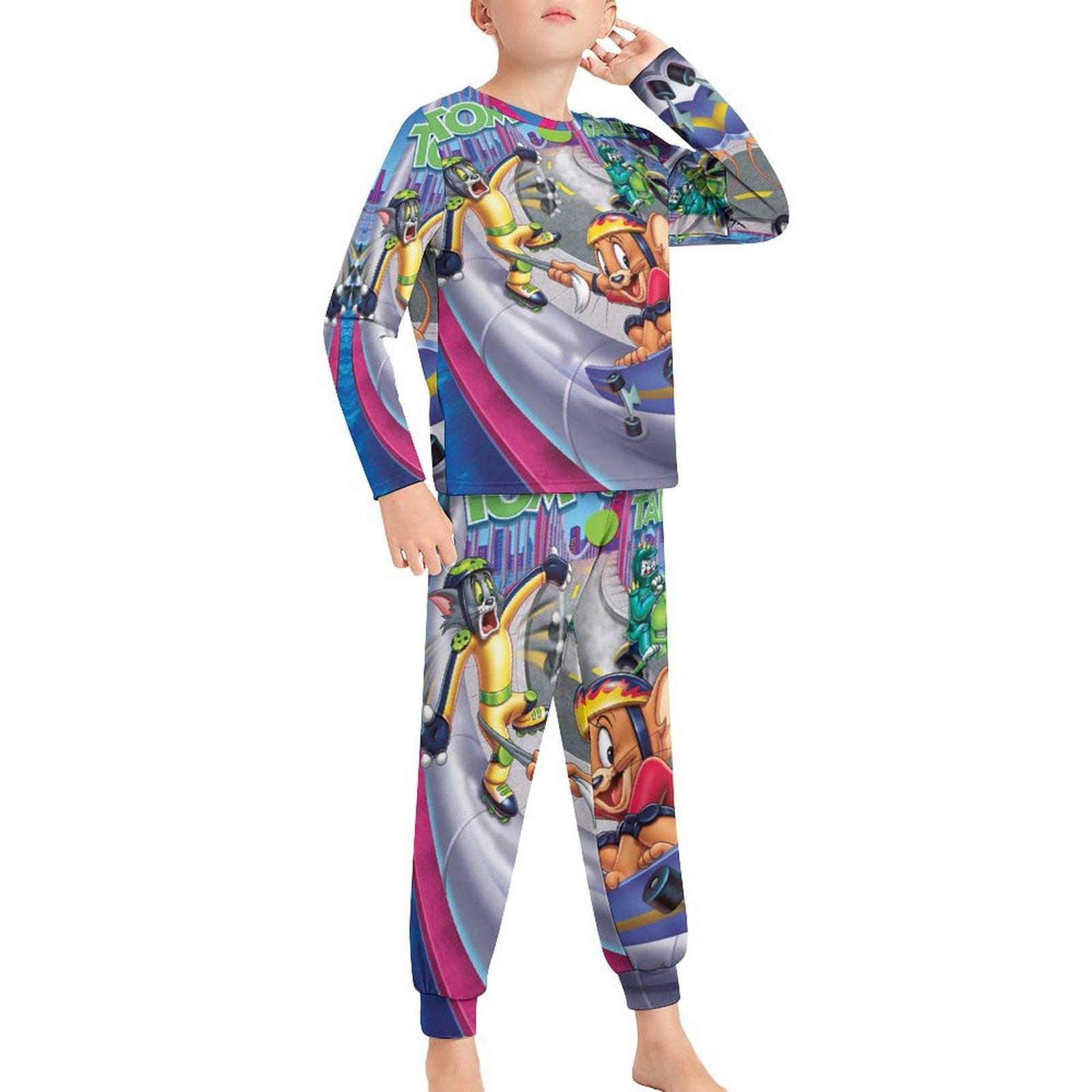 Tom And Jerry Ki-ds Pajamas 2 Piece Pjs Set Little Big Bo-ys Gi-rls ...