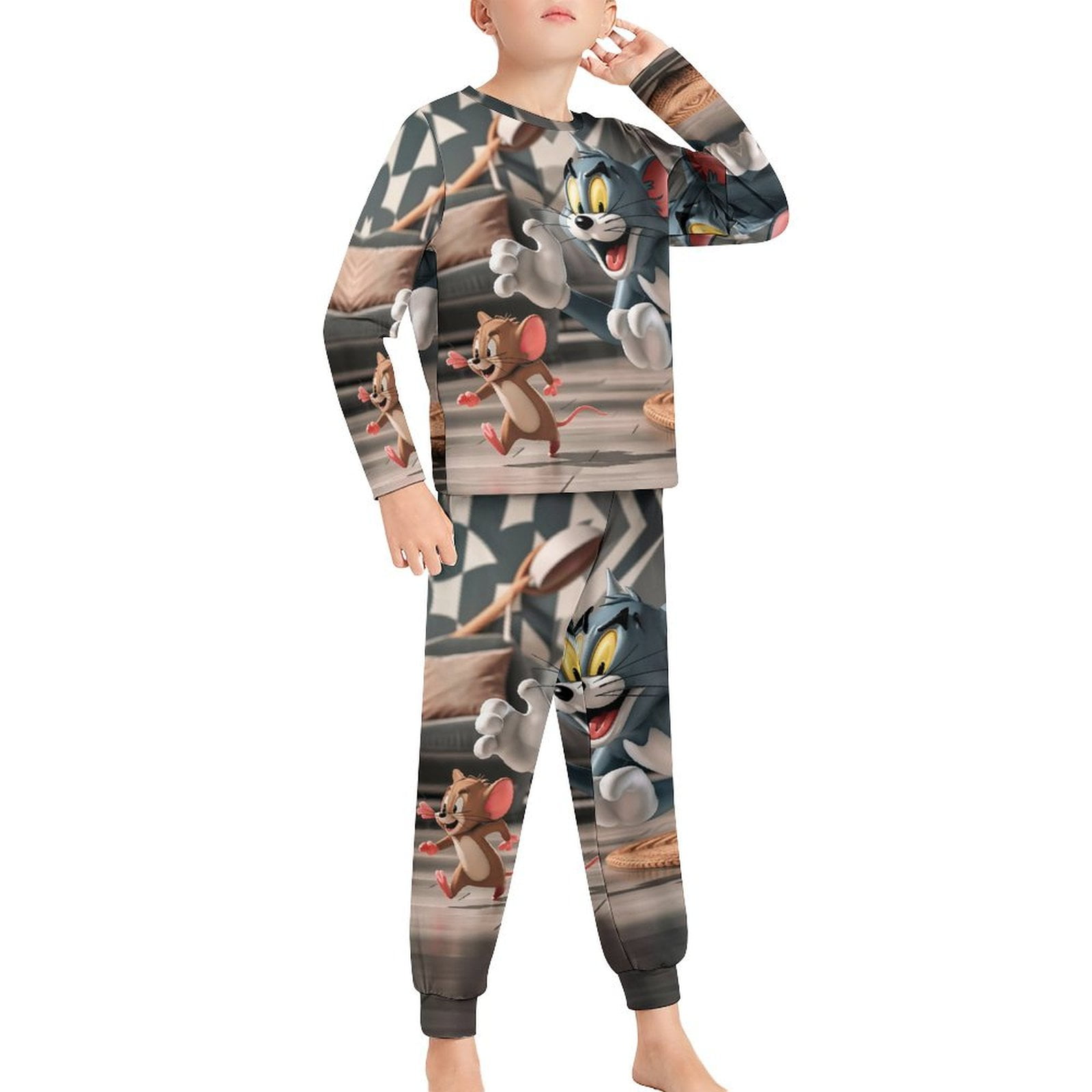 Tom And Jerry Ki-ds Pajamas 2 Piece Pjs Set Little Big Bo-ys Gi-rls ...